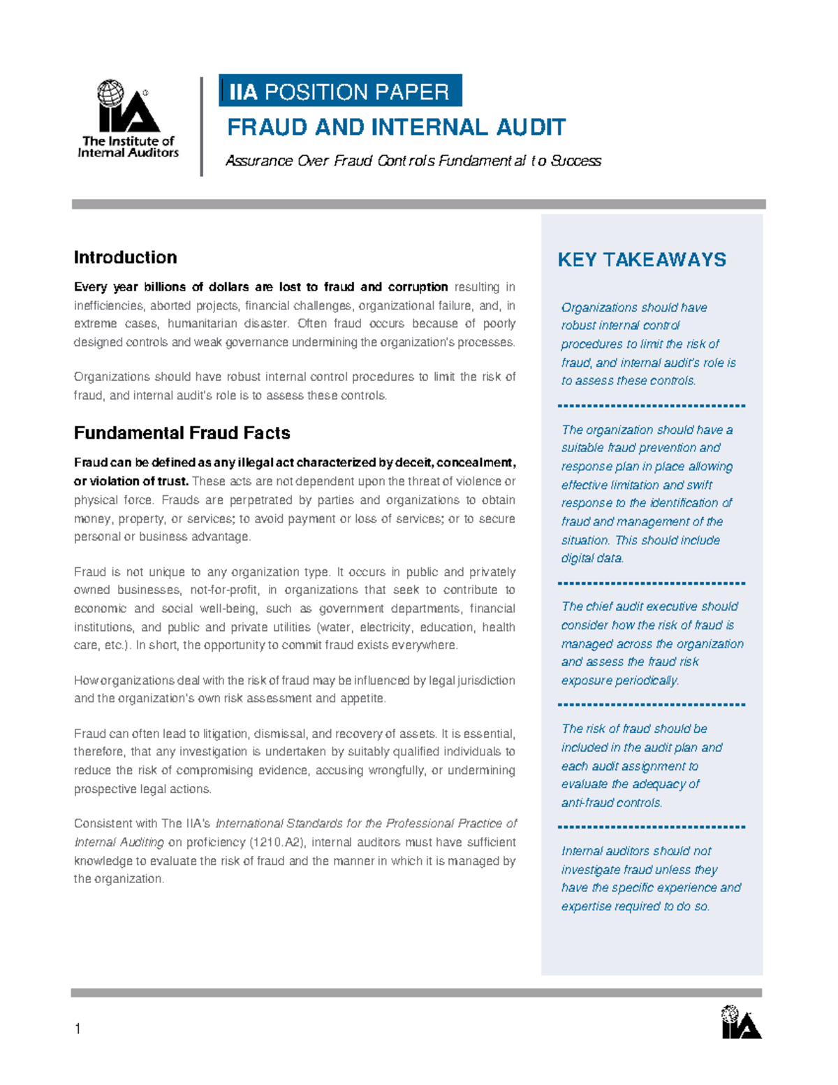 Fraud and Internal Audit - FRAUD AND INTERNAL AUDIT Assurance Over ...