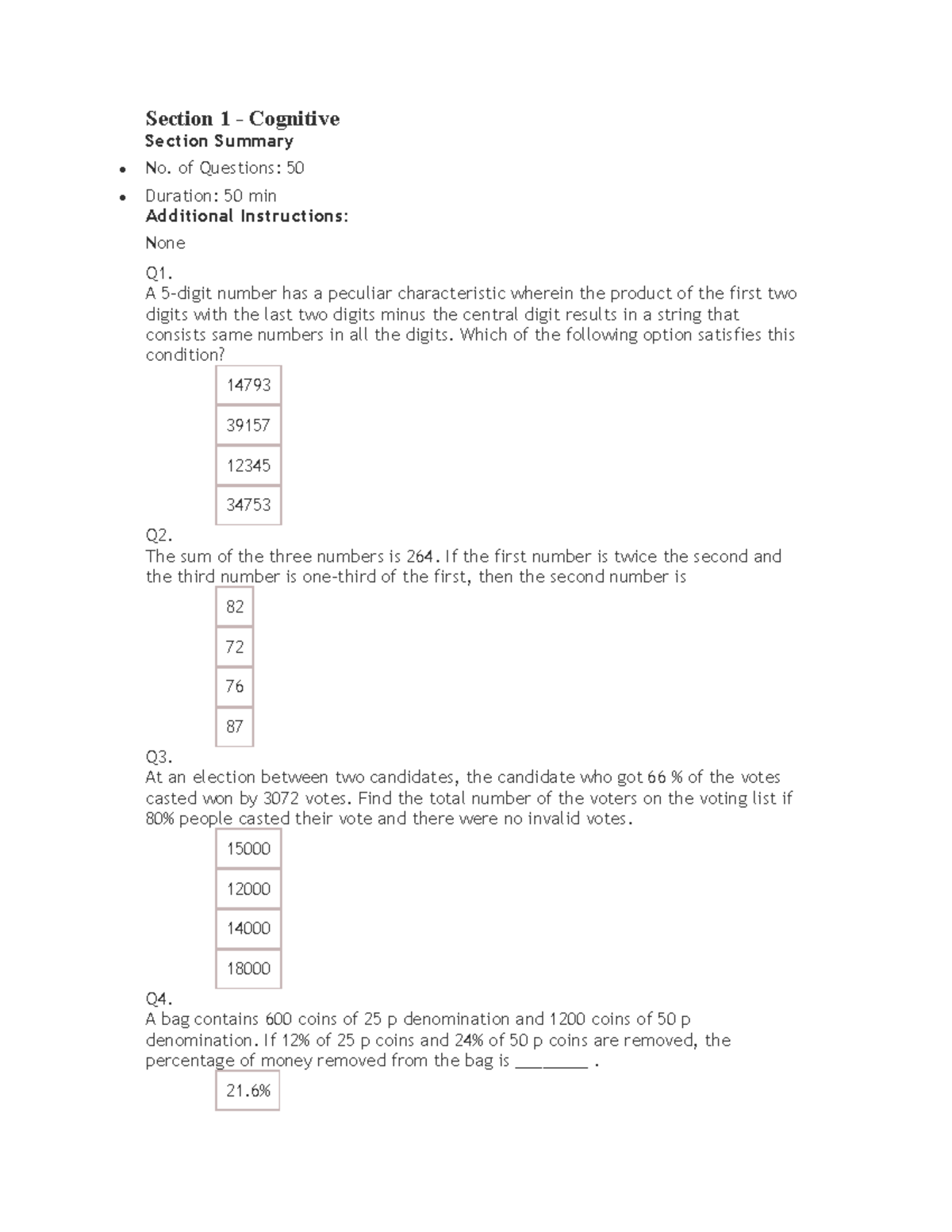 Accenture Practise Questions Set 2 with answers - Section 1 - Cognitive ...