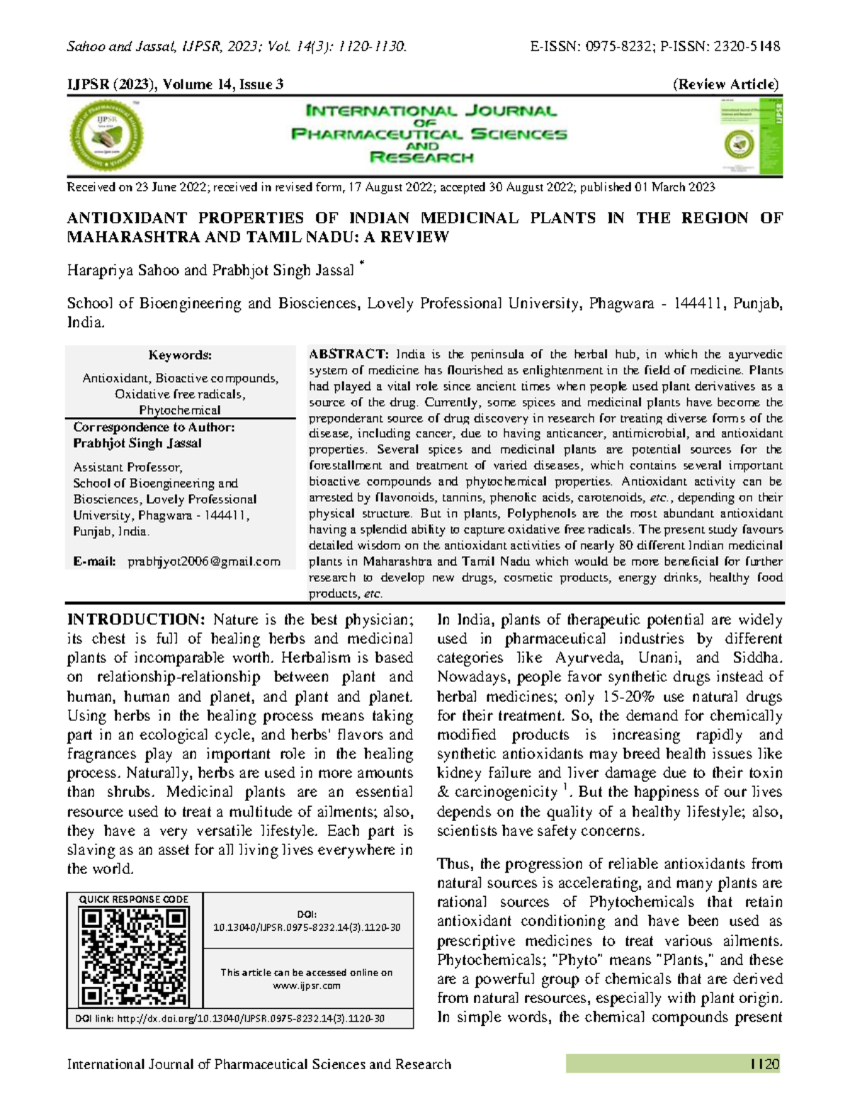 10 Vol 14 Issue 3 March 2023 Ijpsr RE 5433 - IJPSR (2023), Volume 14, Issue 3 (Review Article ...