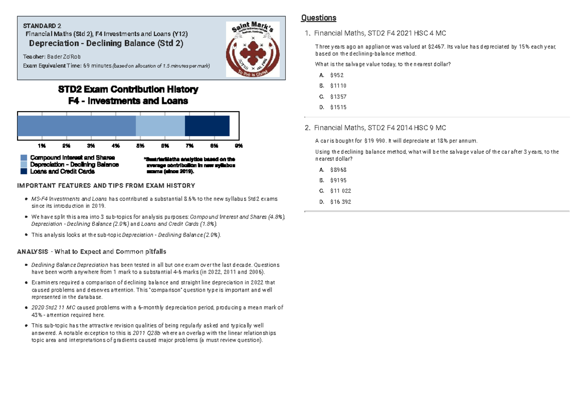 Depreciation-Declining Balance (Std2) Yr 12 HSC - STANDARD 2 Financial ...