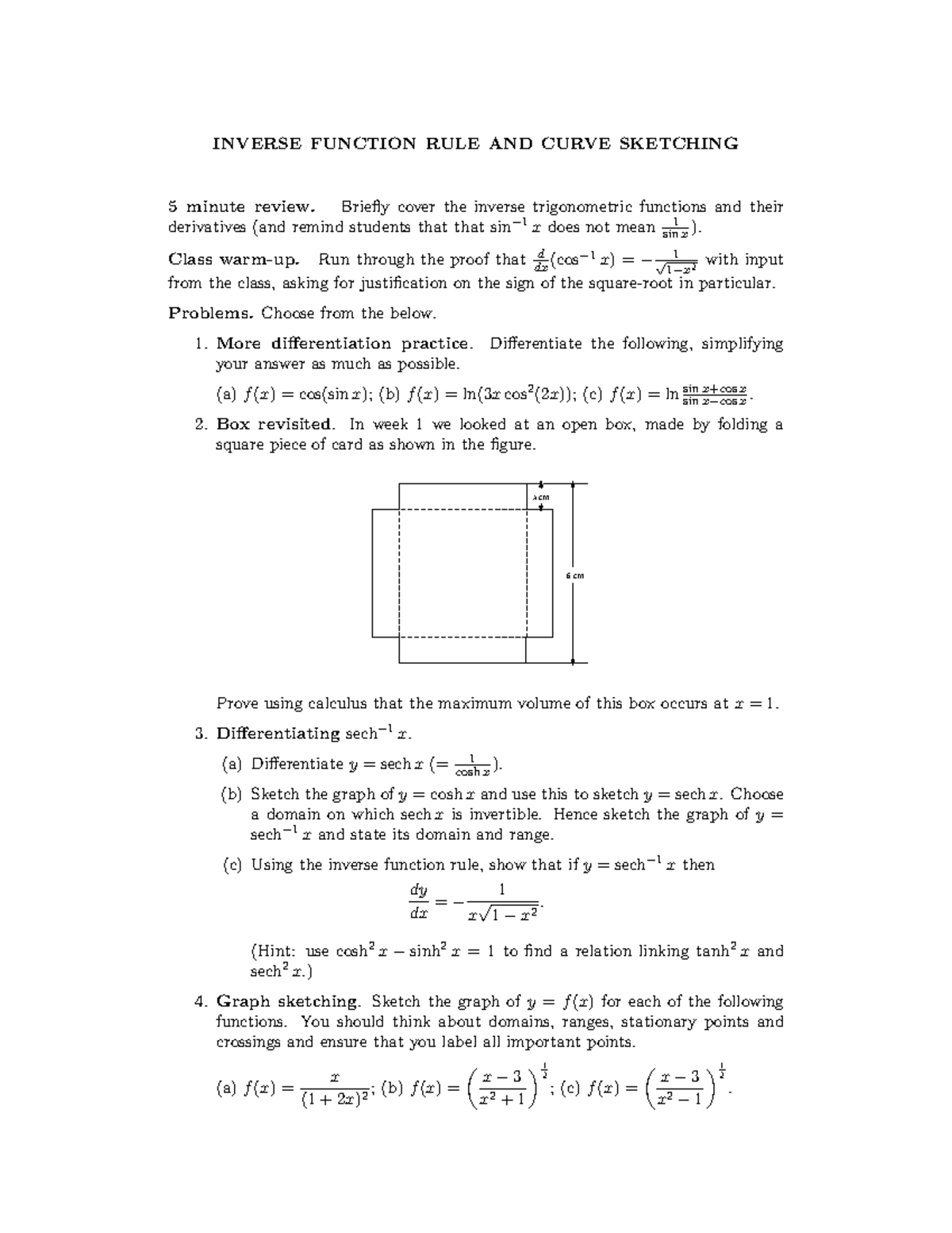Inverse Function Rule and Curve sketching - INVERSE FUNCTION RULE AND ...