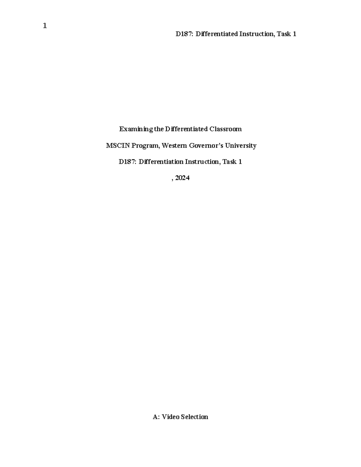D187 Task 1 Assignment - D187: Differentiated Instruction, Task 1 ...