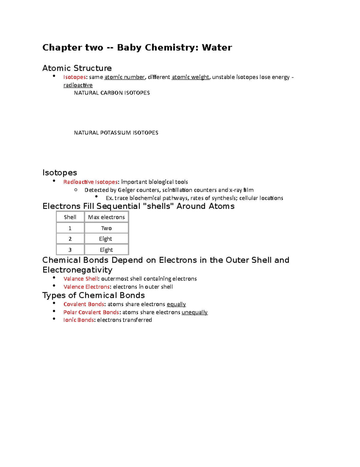 Bio chapter 2 - Chapter two - Baby Chemistry: Water Atomic Structure ...