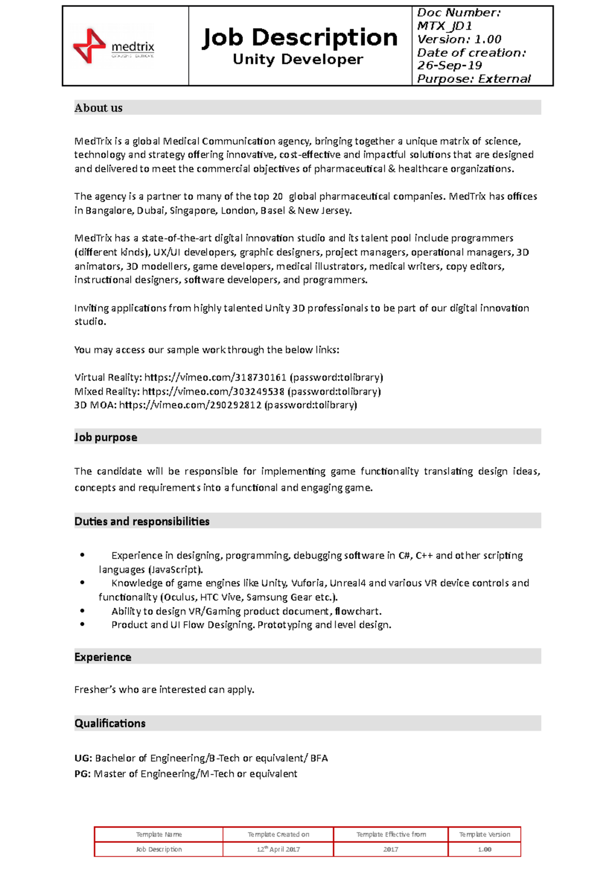 JD Unity Developer 1 Ecce Job Description Unity Developer Doc Number jd-unity-developer-1-ecce-job-description-unity-developer-doc-number