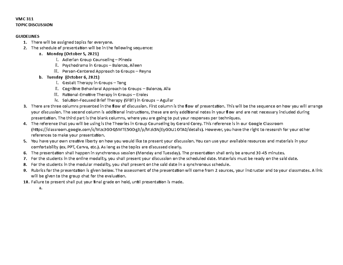 Topic Discussion Format Guidelines - VMC 311 TOPIC DISCUSSION ...