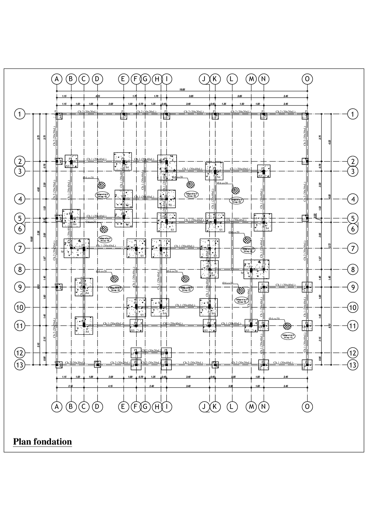 Plan de Fondation - B Ch (20x40xL) Ch (20x40xL) Ch (20x40xL) Ch ...