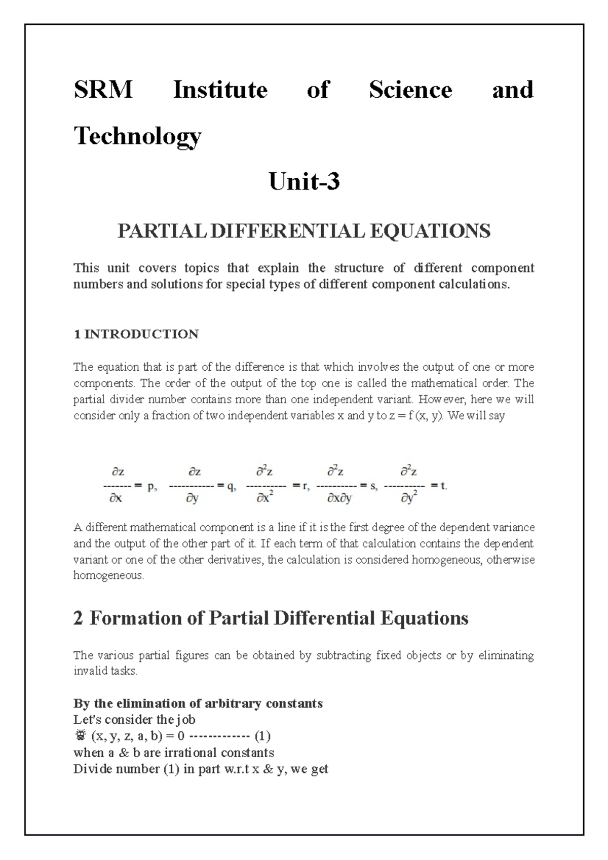 Partial Differential Equations - SRM Institute of Science and ...