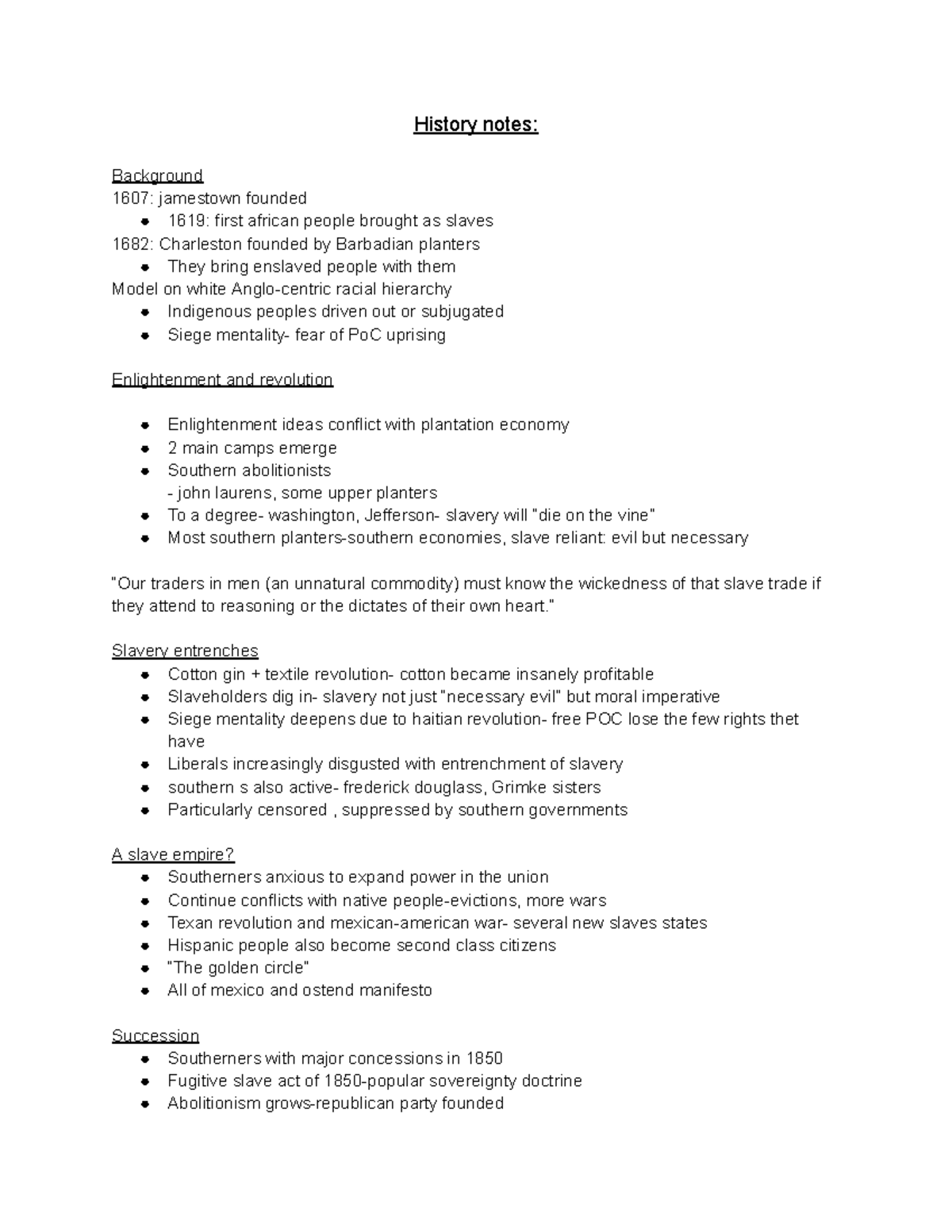 History notes 1 11-2 - History notes: Background 1607: jamestown ...