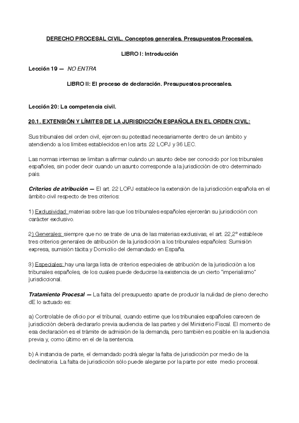 TEMAS 20 al 25 DE intro procesal de maria pilar - DERECHO PROCESAL CIVIL. Conceptos generales ...
