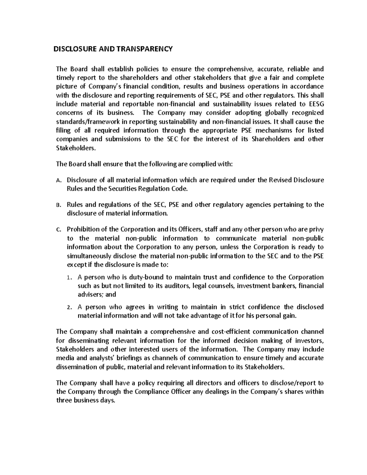 8 Disclosure and Transparency - DISCLOSURE AND TRANSPARENCY The Board ...