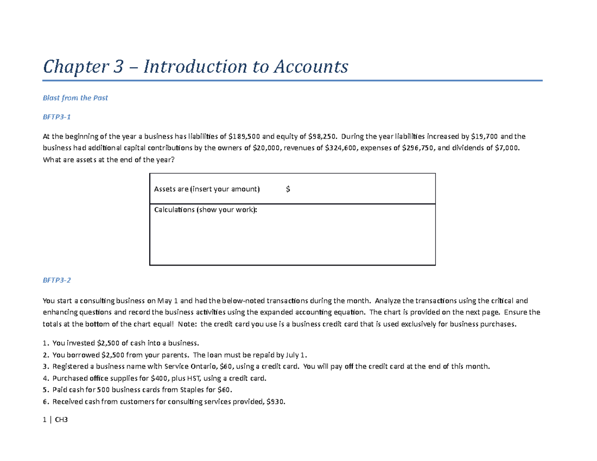 Chapter 3 - Introduction to Accounts - Student Copy - W2023 - Chapter 3 ...