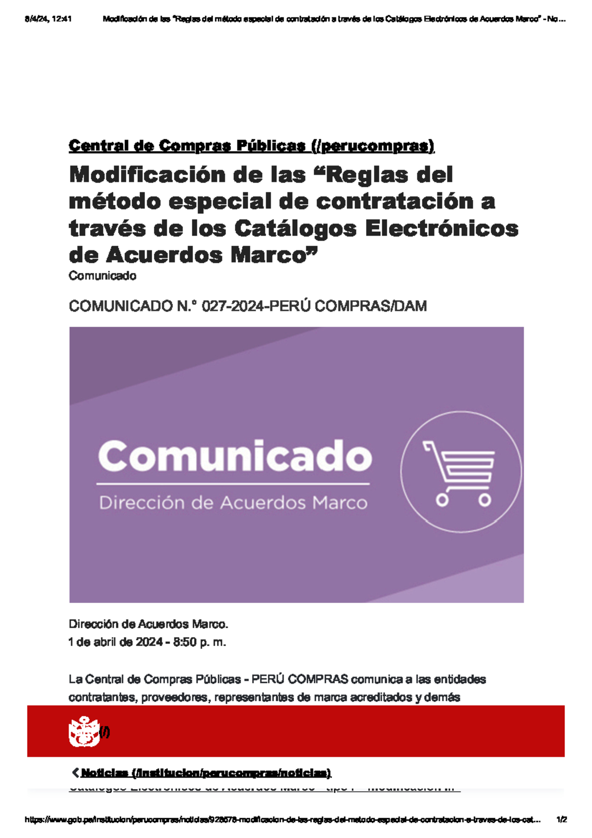 Comunicado N.º 027-2024-PERÚ Compras-DAM - - Studocu