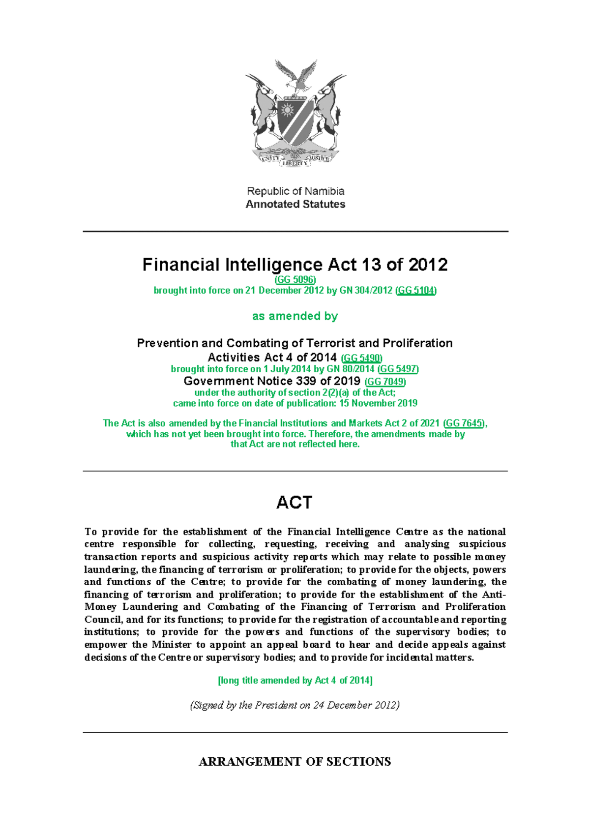 Financial Intelligence Act 13 of 2012 - Financial Intelligence Act 13 ...