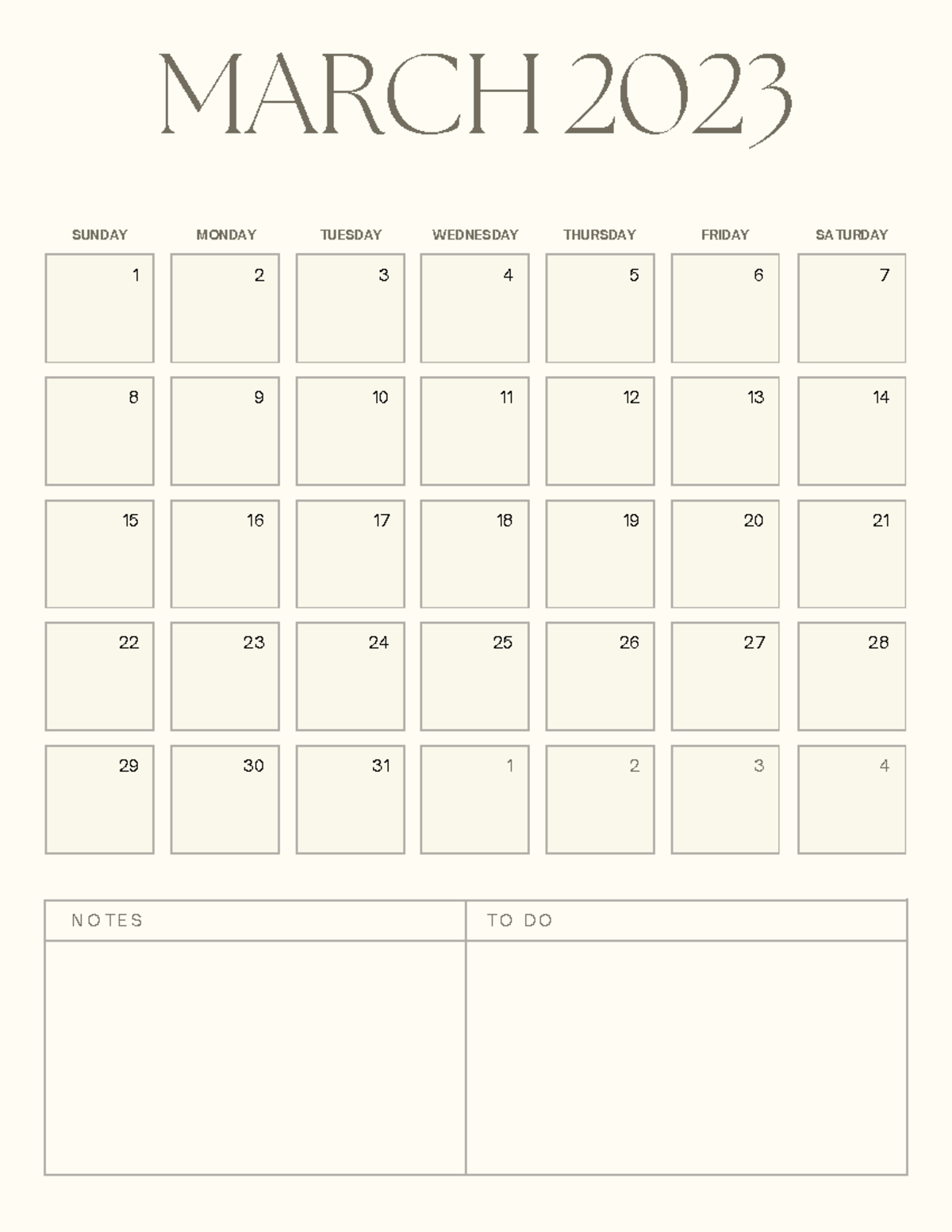 Simple and Minimal Monthly Printable Planner 2023 Calendar - N O T E S ...