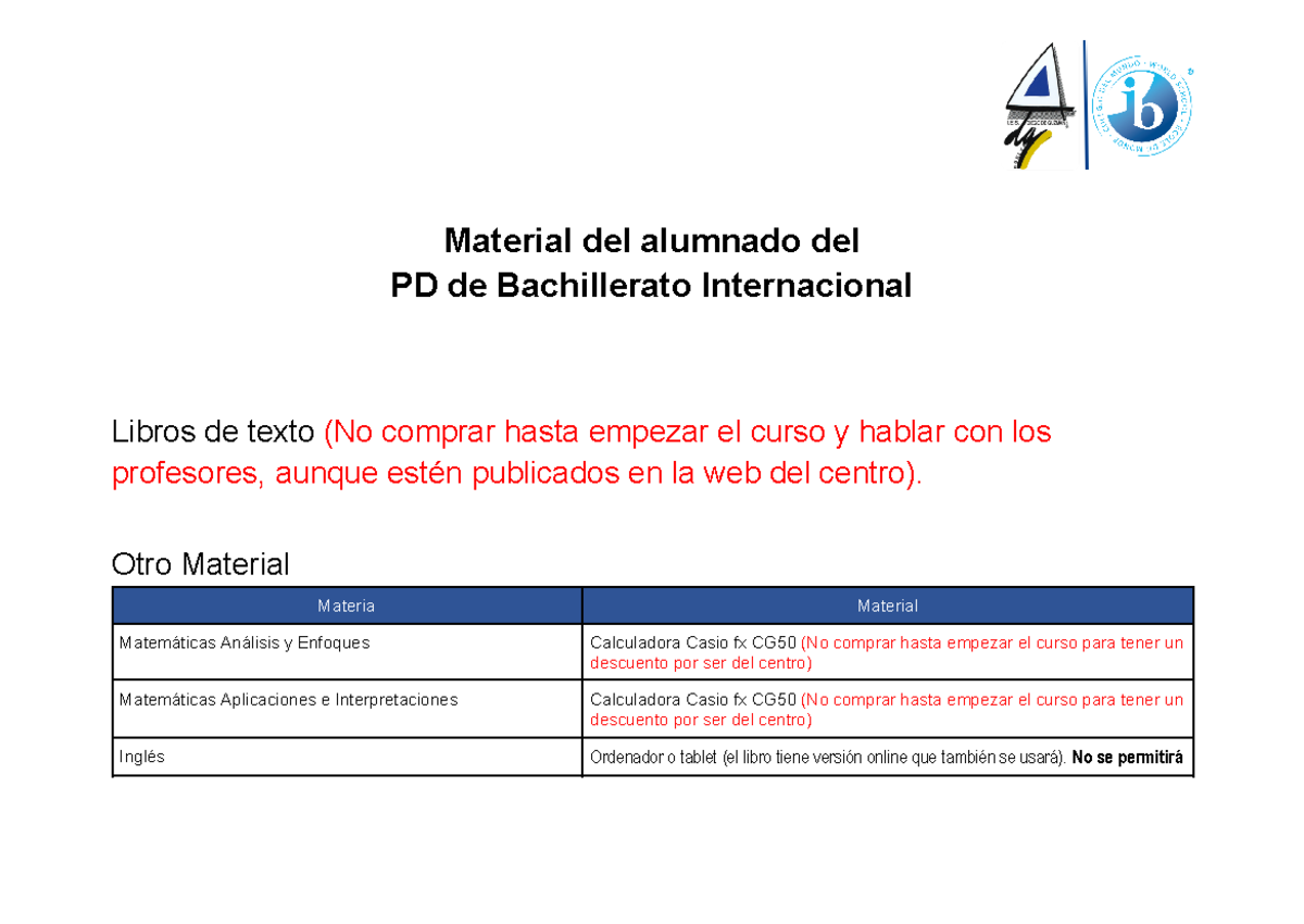 Material del alumnado del Bachillerato Internacional - Material del alumnado del PD de ...
