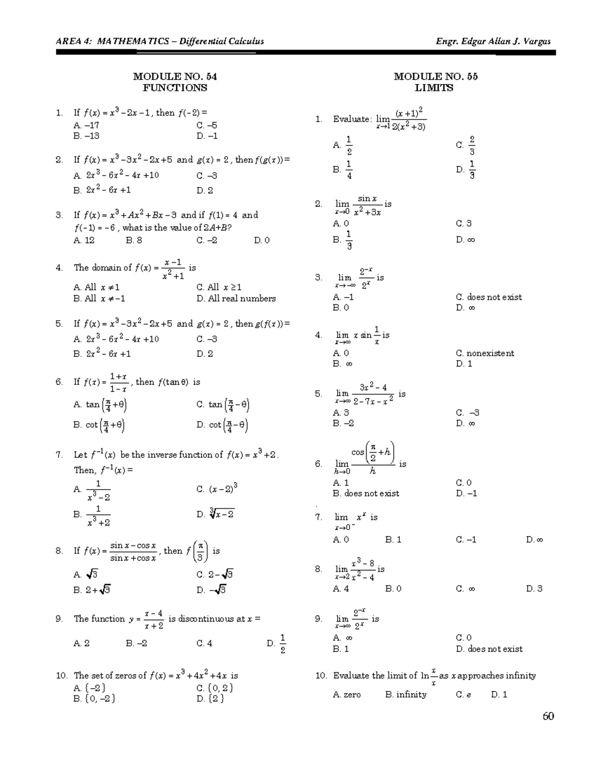 Differential Calculus and Other Applications - Bachelor of Science in ...