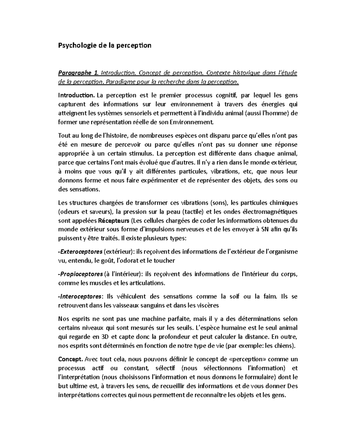Psychologie de la perception - Psychologie de la perception Paragraphe ...