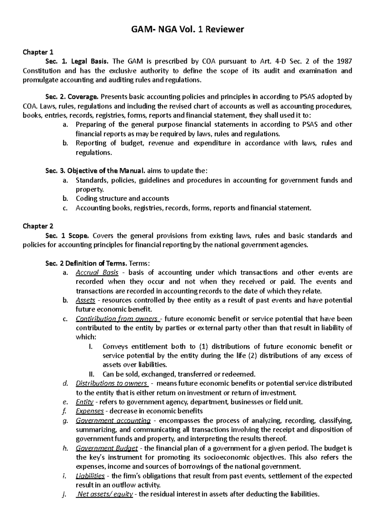 GAM-NGA volume 1 - GAM- NGA Vol. 1 Reviewer Chapter 1 Sec. 1. Legal Basis. The GAM is prescribed ...