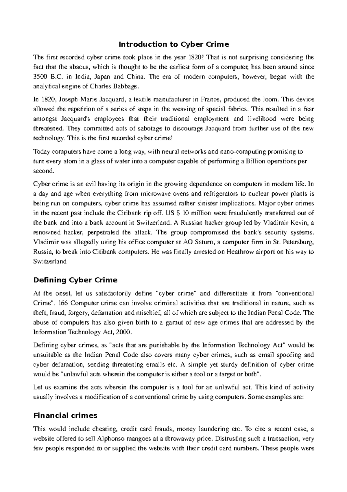 Cybercrime - can help you in your class thnks - Introduction to Cyber ...