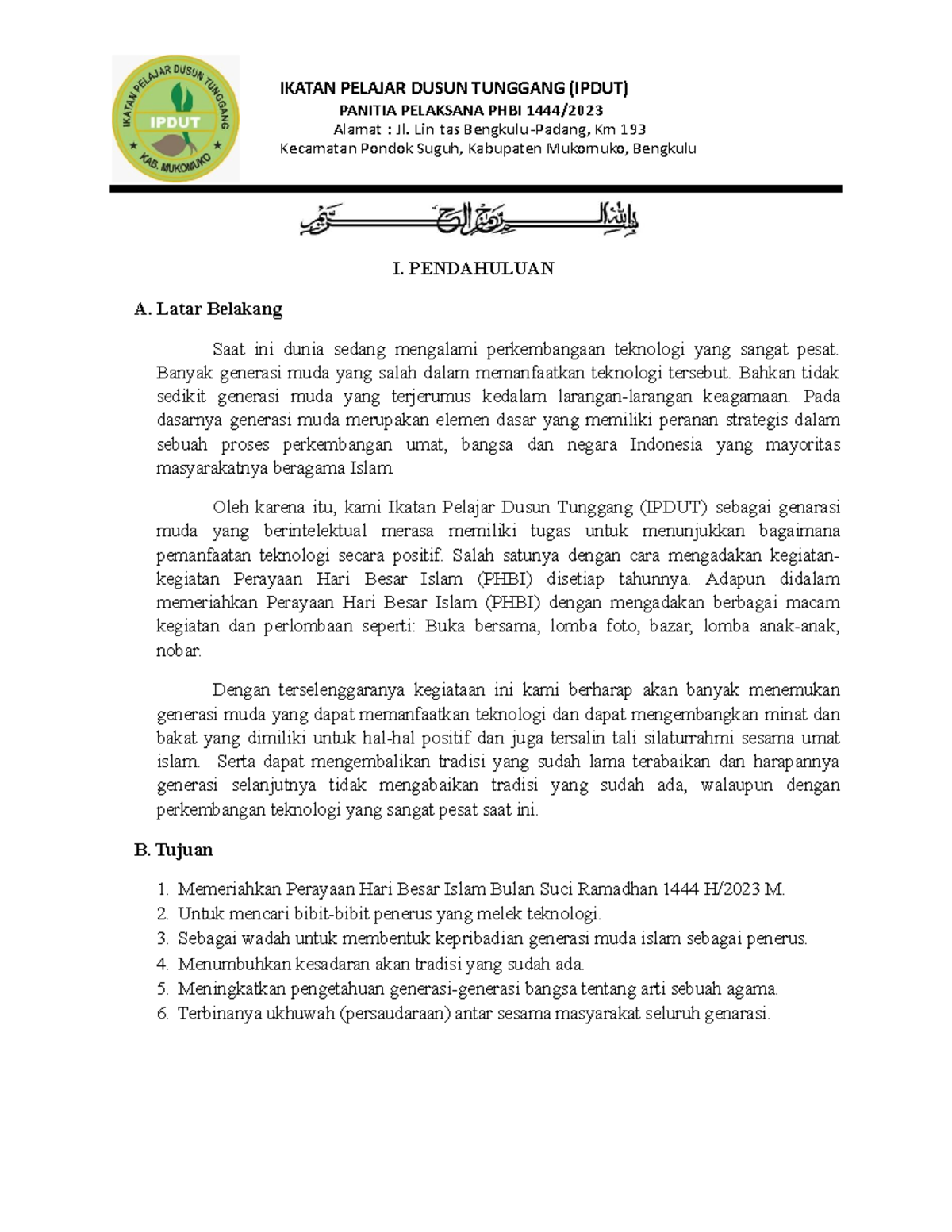 Proposal PHBI 2022 bengkulu padang - IKATAN PELAJAR DUSUN TUNGGANG ...