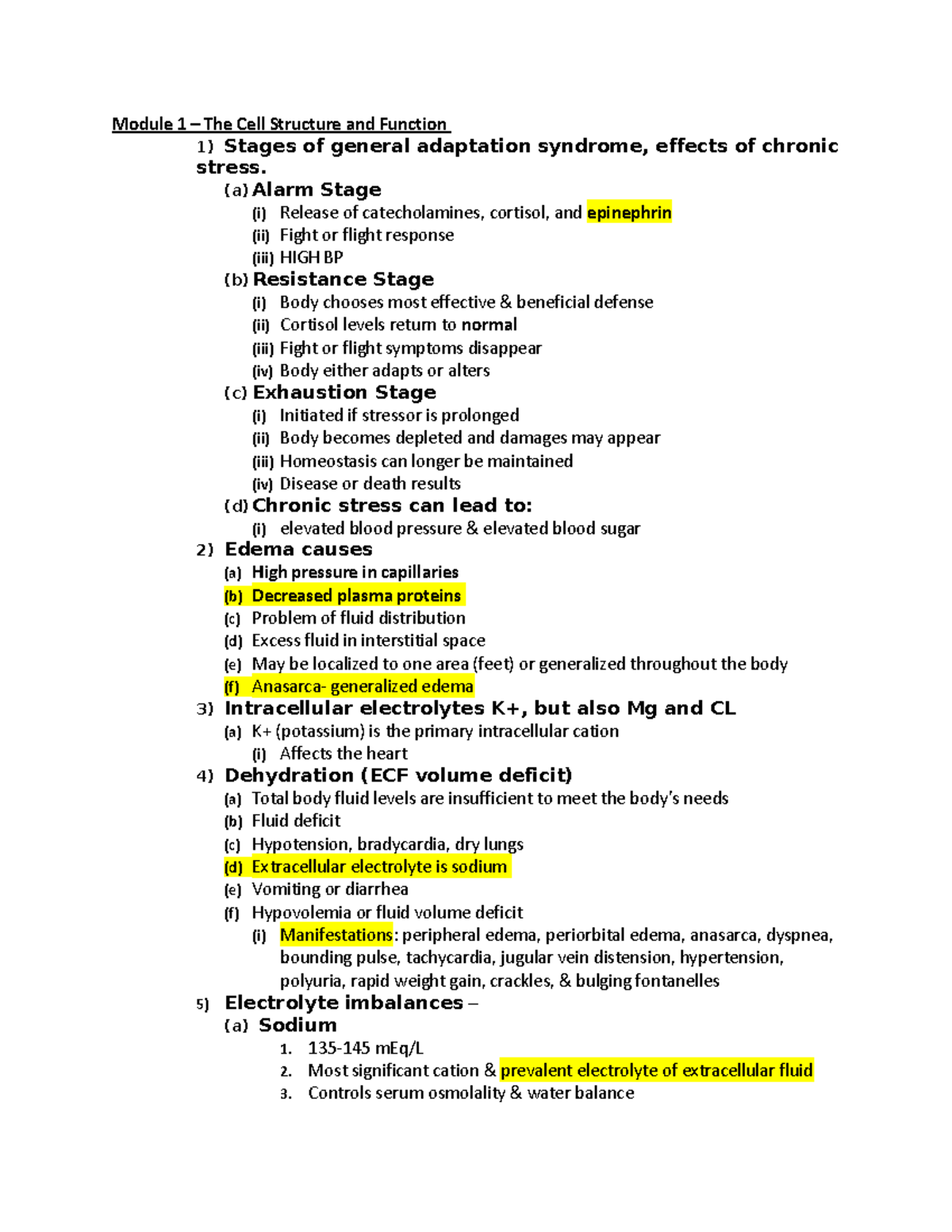 Patho exam 2 study guide - Module 1 – The Cell Structure and Function 1 ...