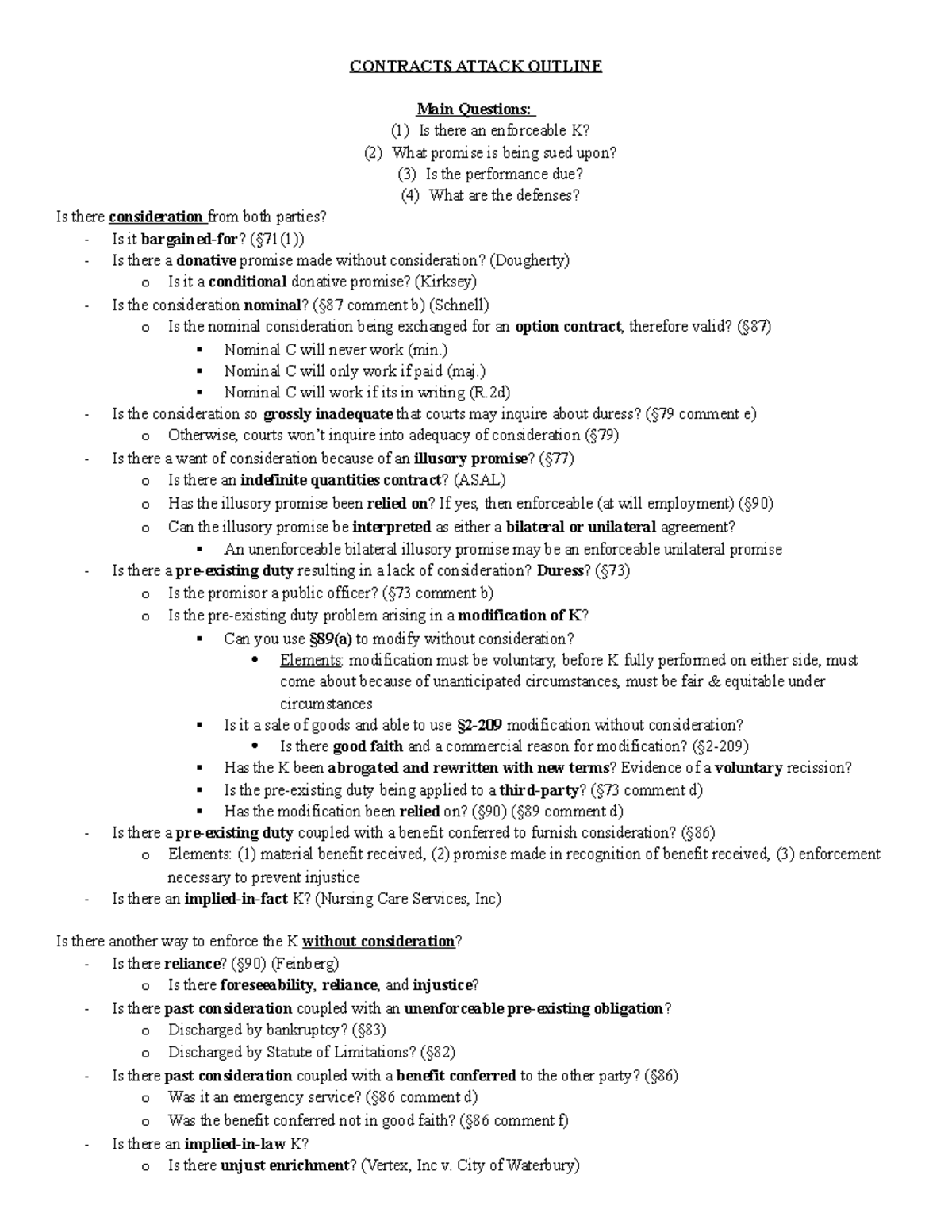 Contracts Attack Outline (final) - CONTRACTS ATTACK OUTLINE Main Questions: (1) Is there an ...