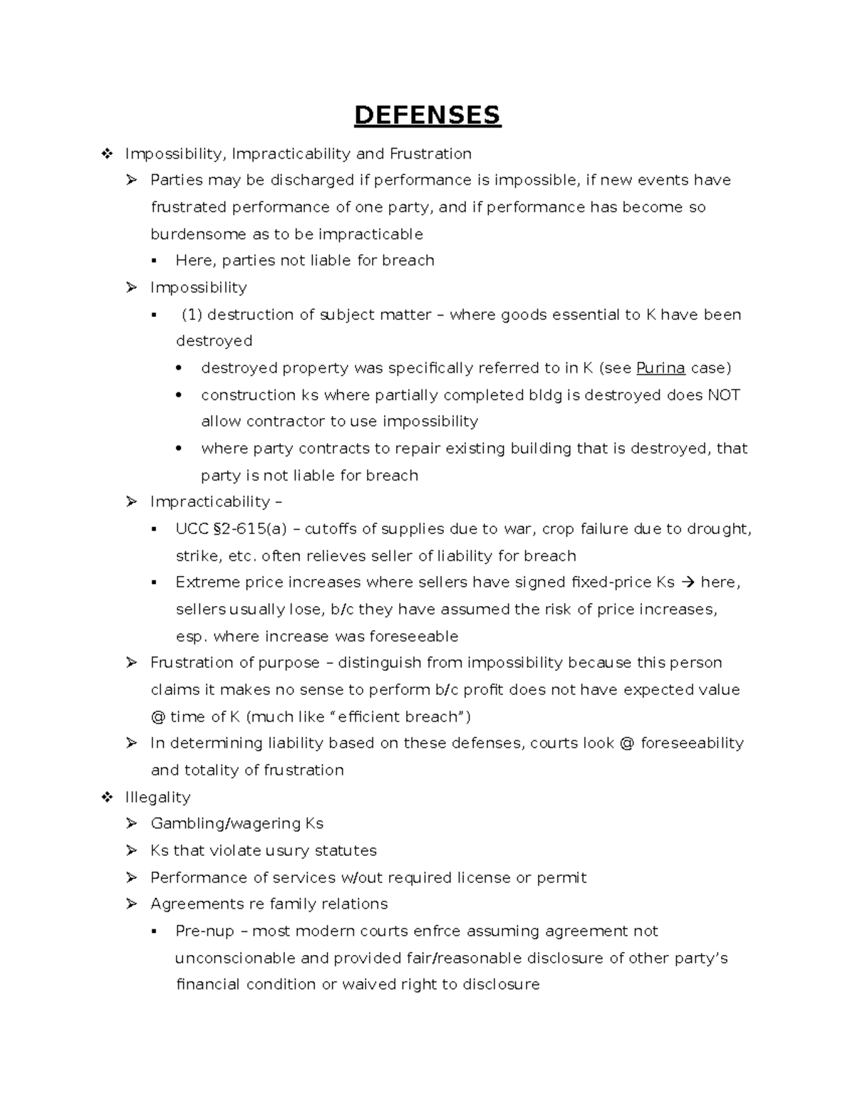 Contracts Law Outline - 1 - DEFENSES Impossibility, Impracticability ...