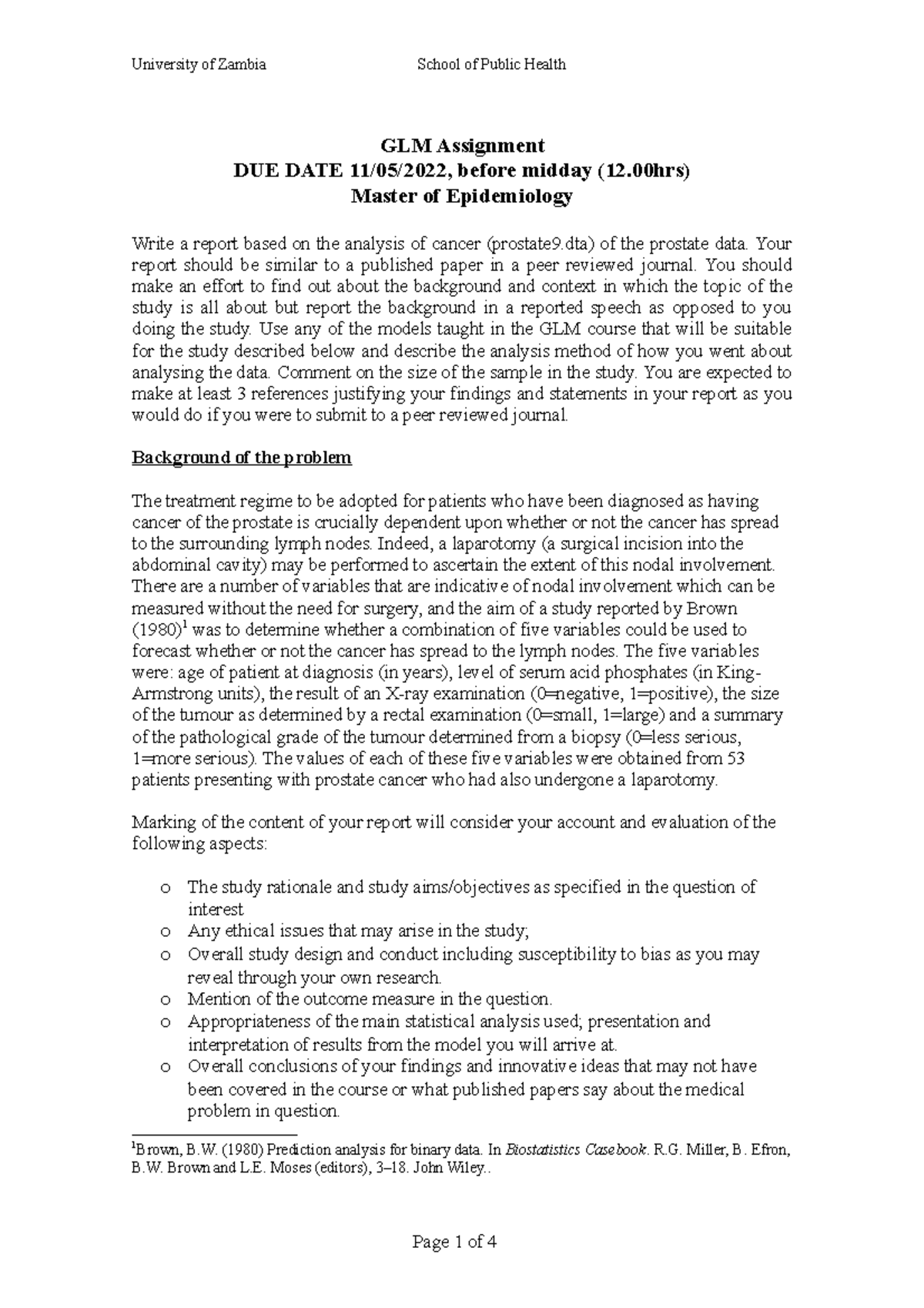Glm Assignment 2022 Generalized Liner Model Glm Assignment Due Date 11 05 2022 Before