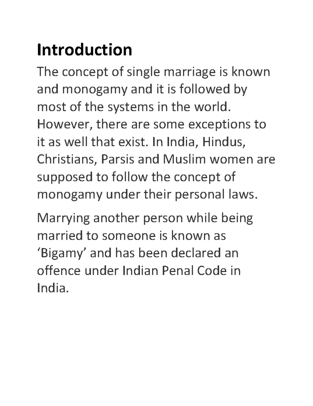 Bigamy - Introduction The concept of single marriage is known and ...