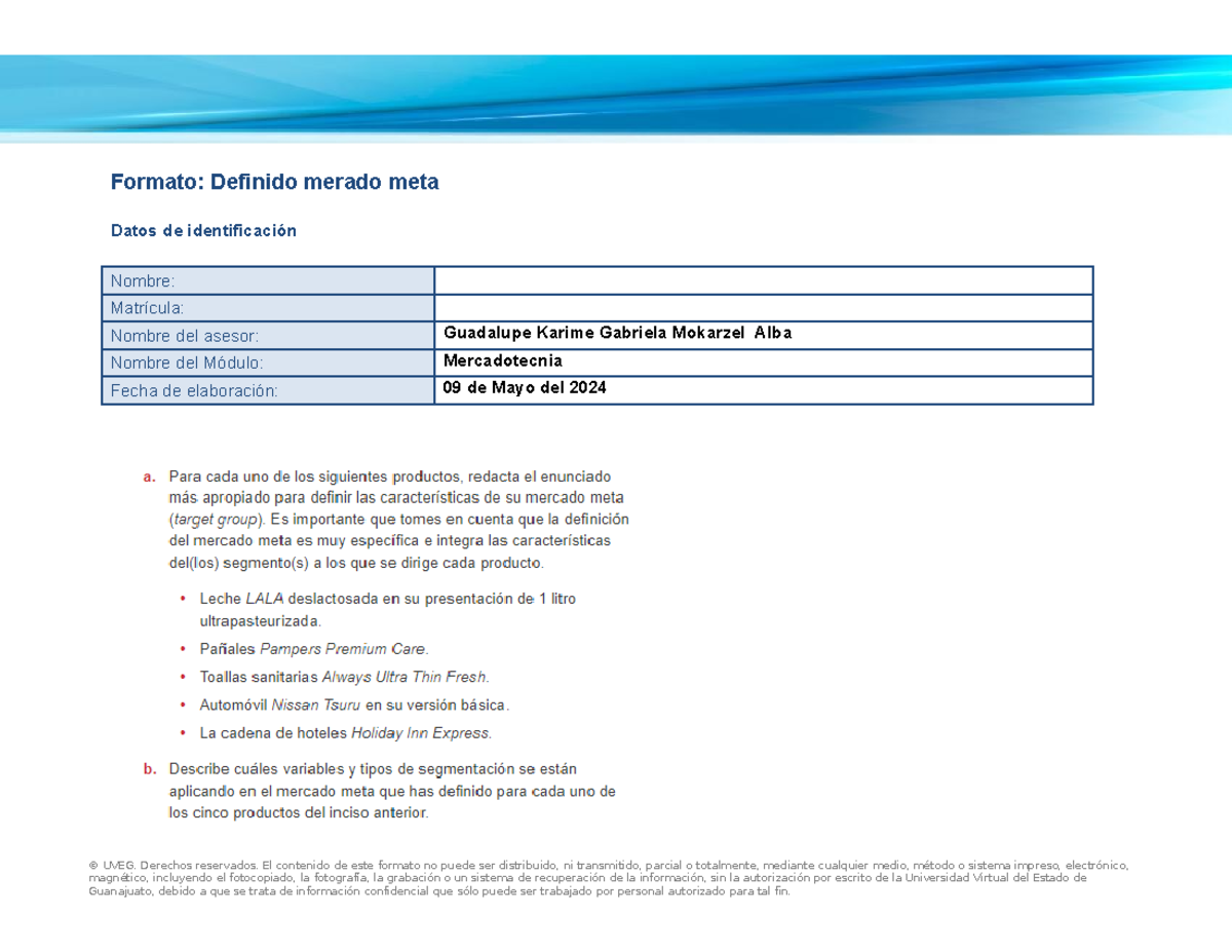 Mercado Meta - copia - TRABAJO - Formato: Definido merado meta Datos de ...