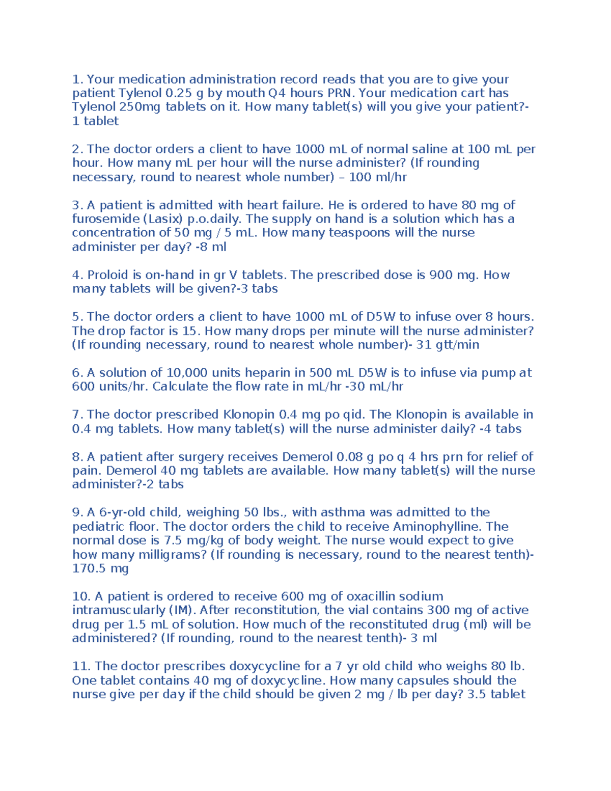 Math practice - None - Your medication administration record reads that ...