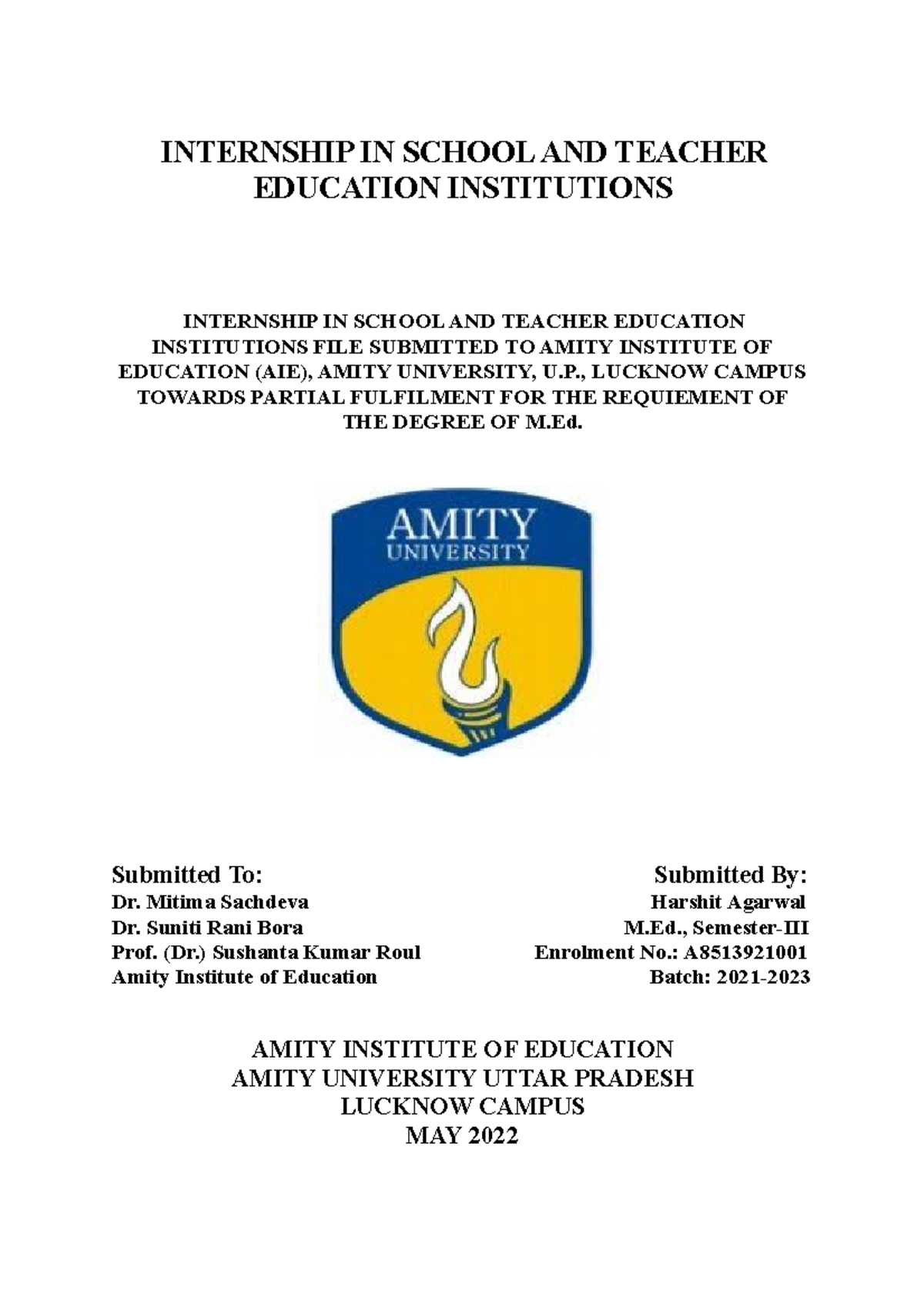 Internship IN School AND Teacher Education Institutions - INTERNSHIP IN ...