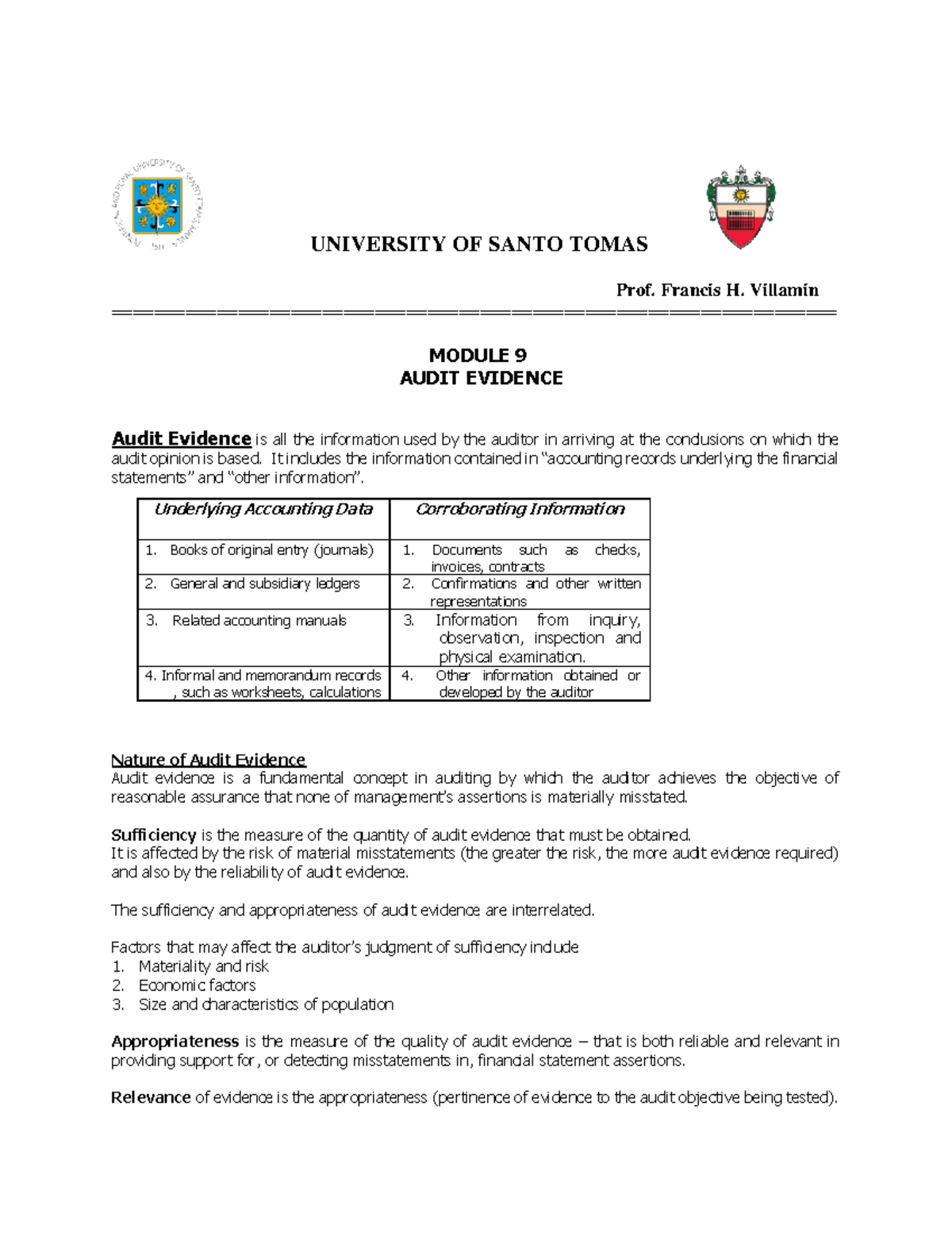 AT Module 9 - Audit Evidence in forming a conclusion S2AY2122 ...
