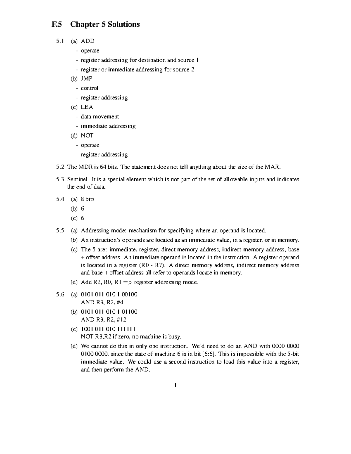 Ch05 complete - homework - F Chapter 5 Solutions 5 (a) ADD - operate - register addressing for ...
