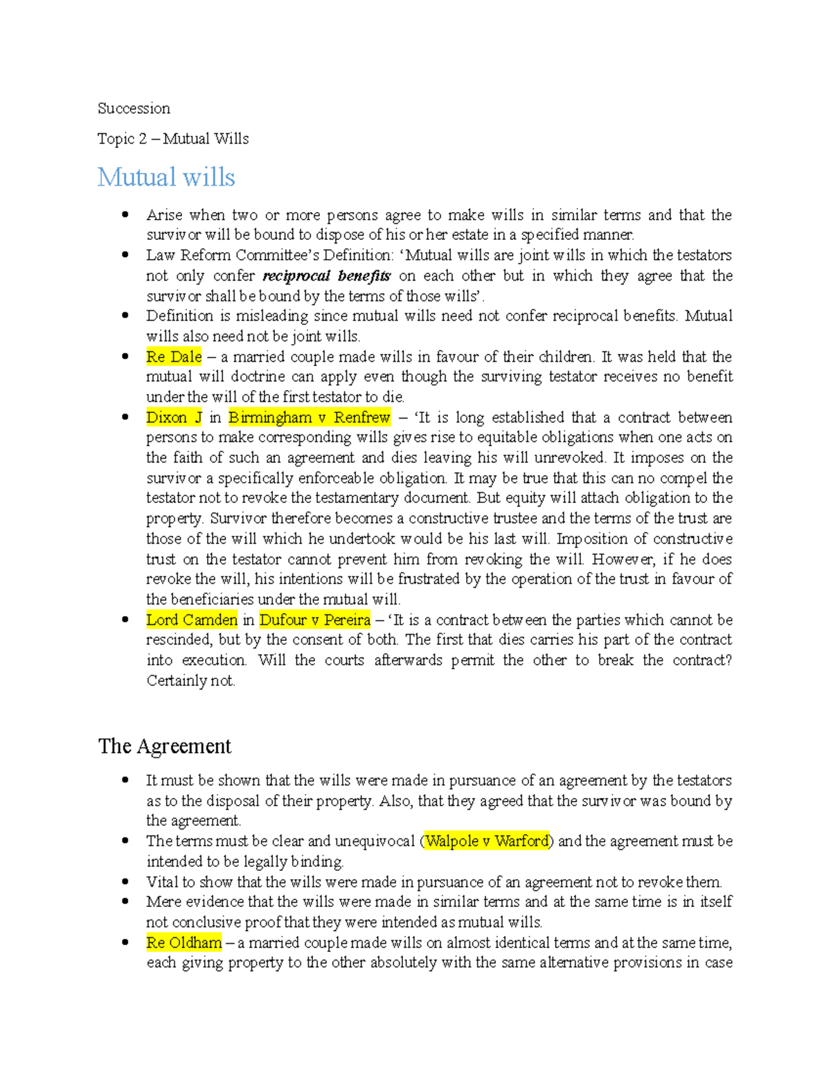 Topic 2 - Mutual Wills - Succession Topic 2 – Mutual Wills Mutual wills ...