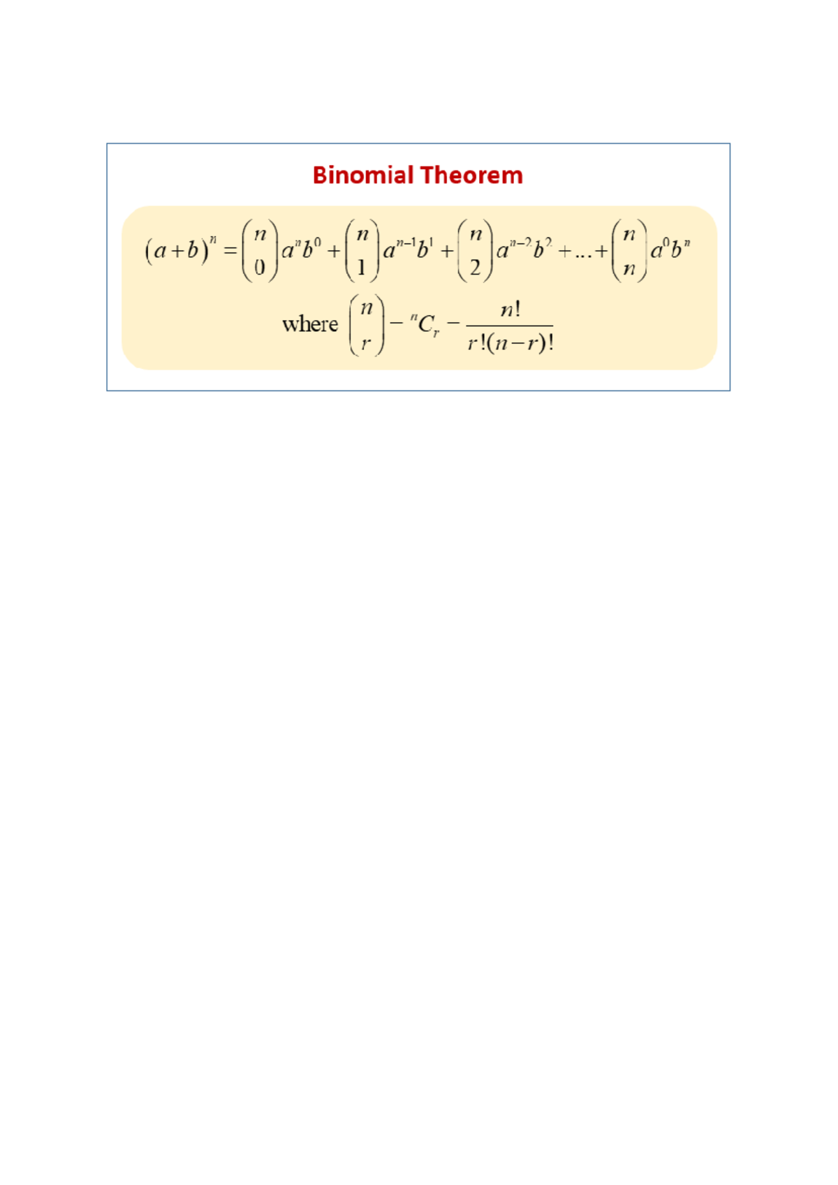 Binomial theorem 2 - NDEID - Binomial Theorem + where (")="c,= - Studocu