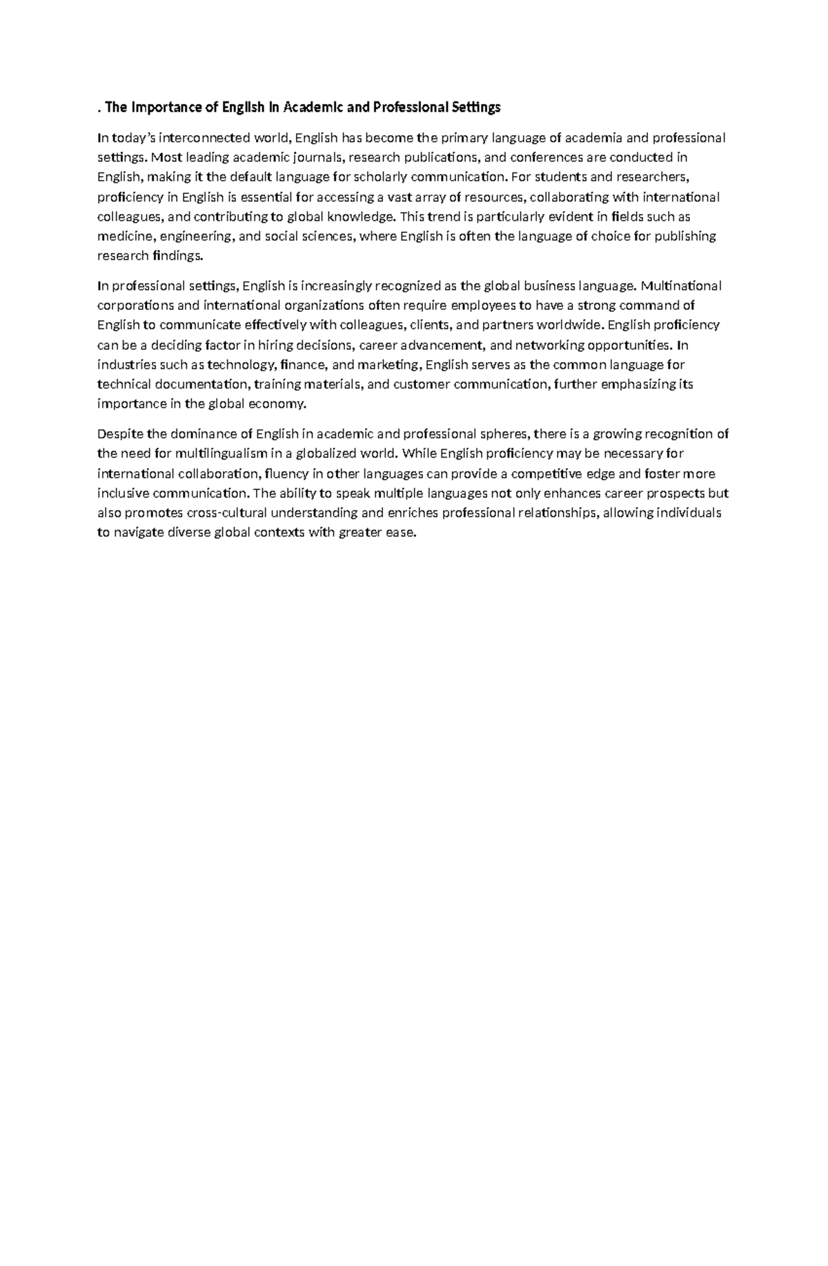 The Importance of English in Academic and Professional Settings - The ...