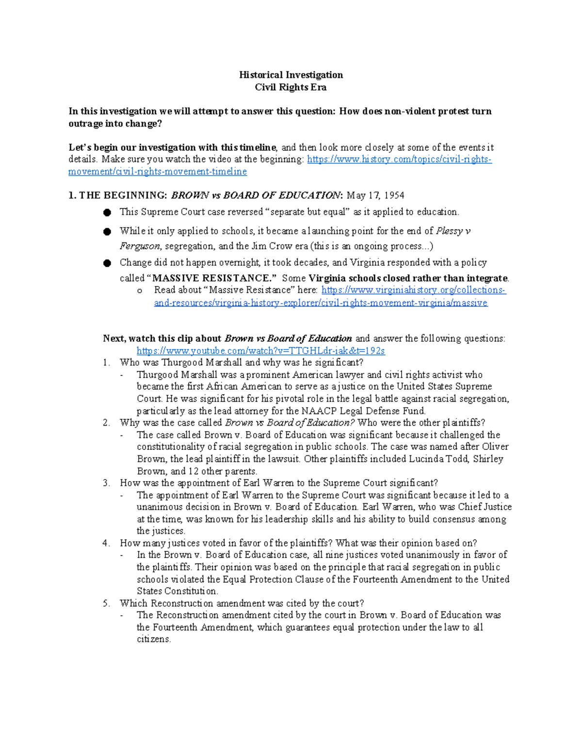 Copy of Historical Investigation Civil Rights Era - Historical ...
