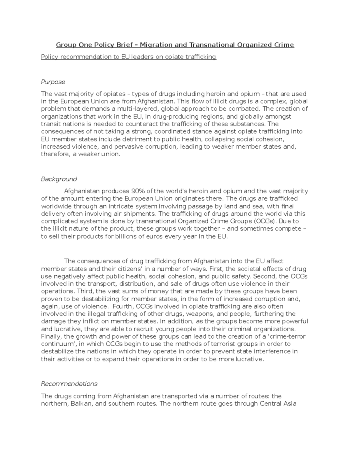 Policy Brief 2 - Coursework - Group One Policy Brief – Migration and ...