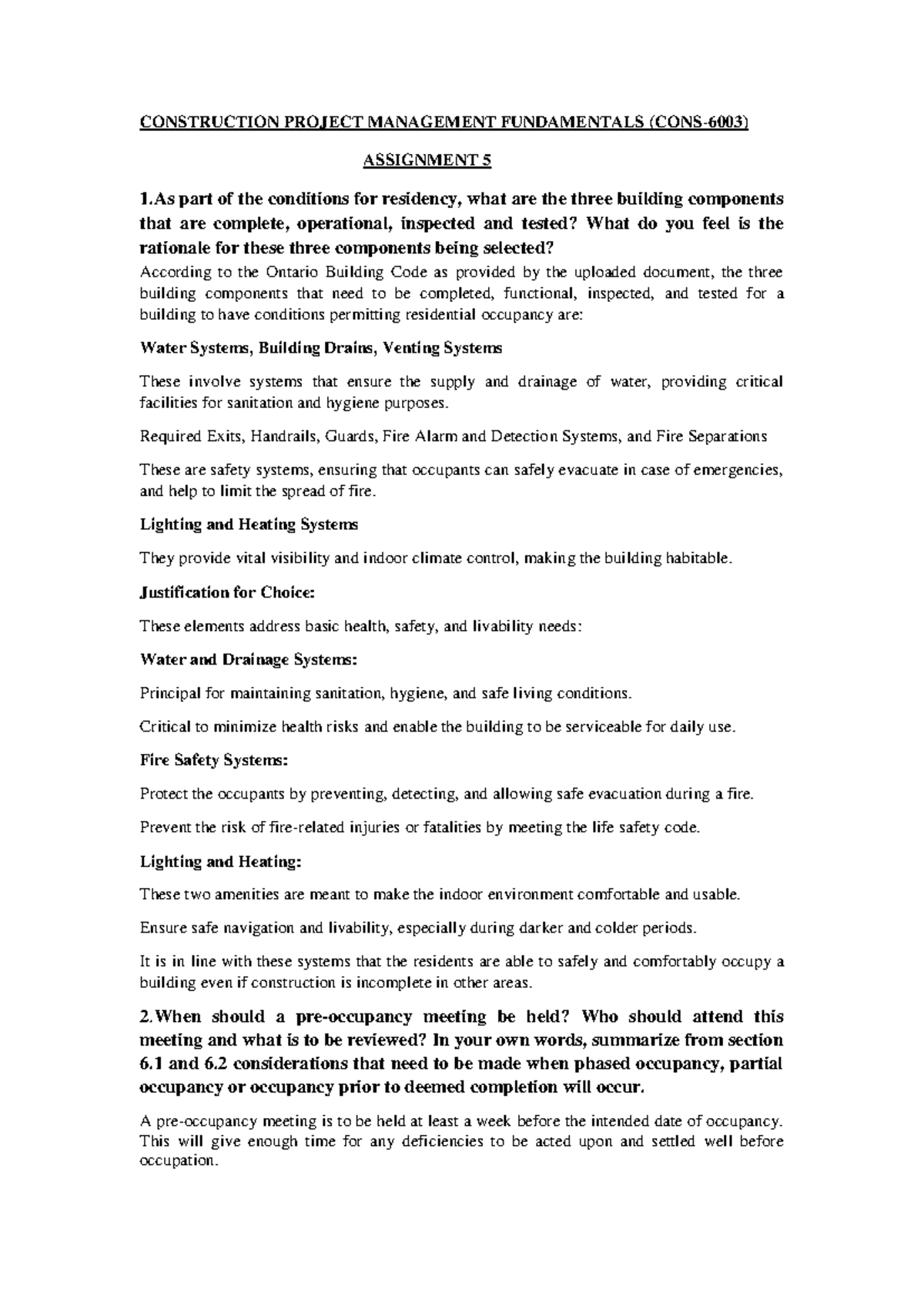 CONS 6003 Assignment 5 Group 9 - CONSTRUCTION PROJECT MANAGEMENT FUNDAMENTALS (CONS-6003 ...