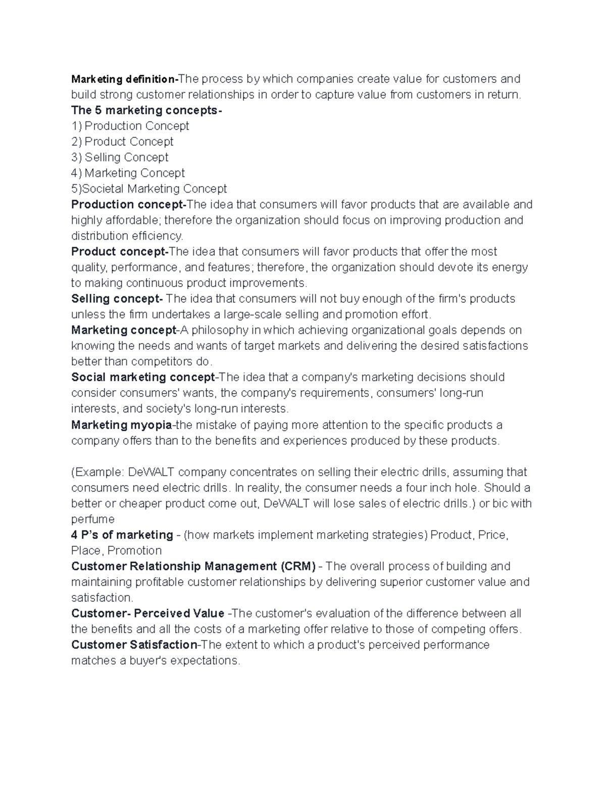 Marketing exam 1 - vocab - Marketing definition-The process by which ...