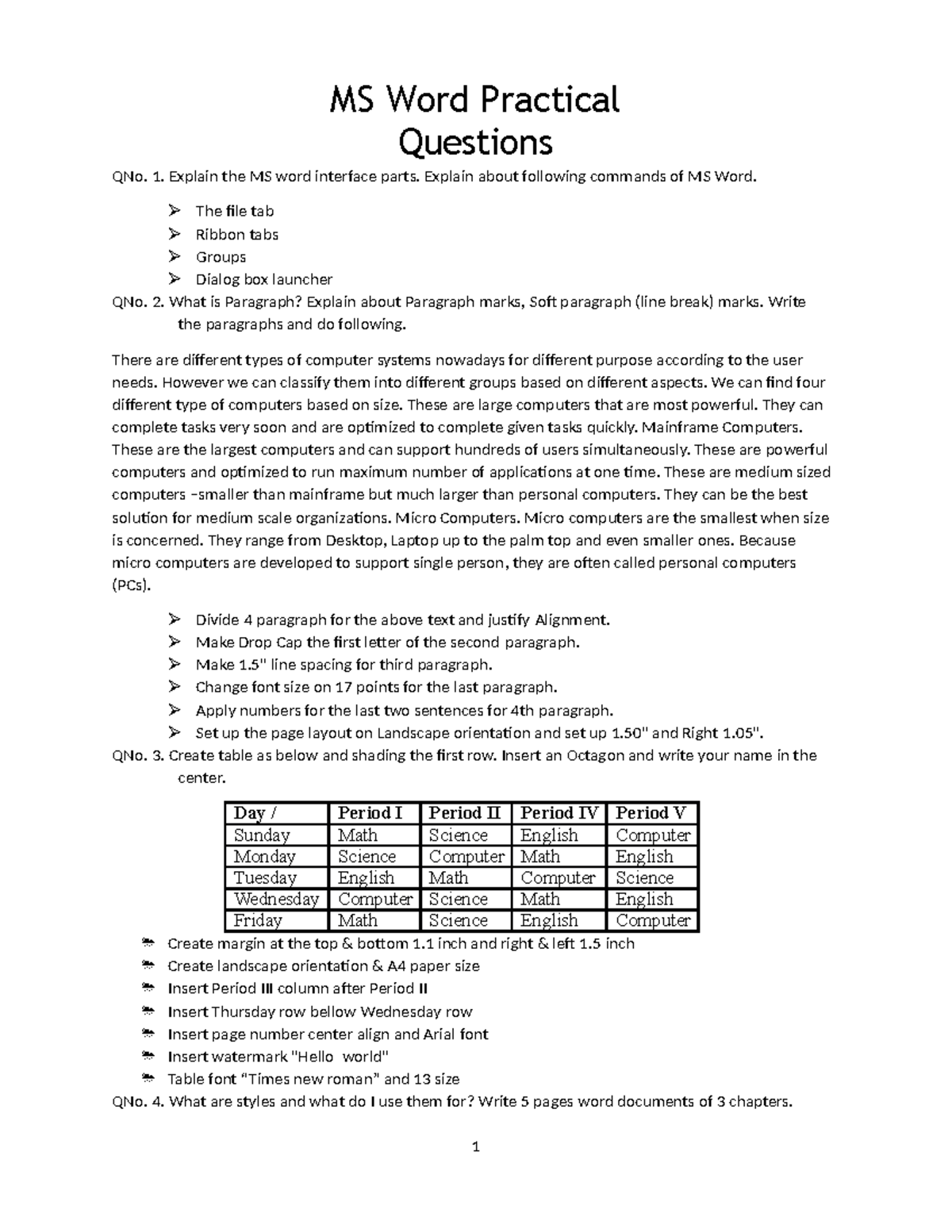 Word Practical questions for exercises-37524-converted - 1 MS Word ...