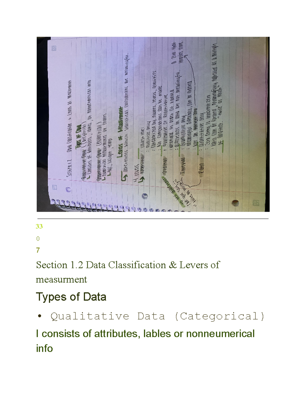data classification and levels of measurement - 33 0 7 Section 1 Data ...