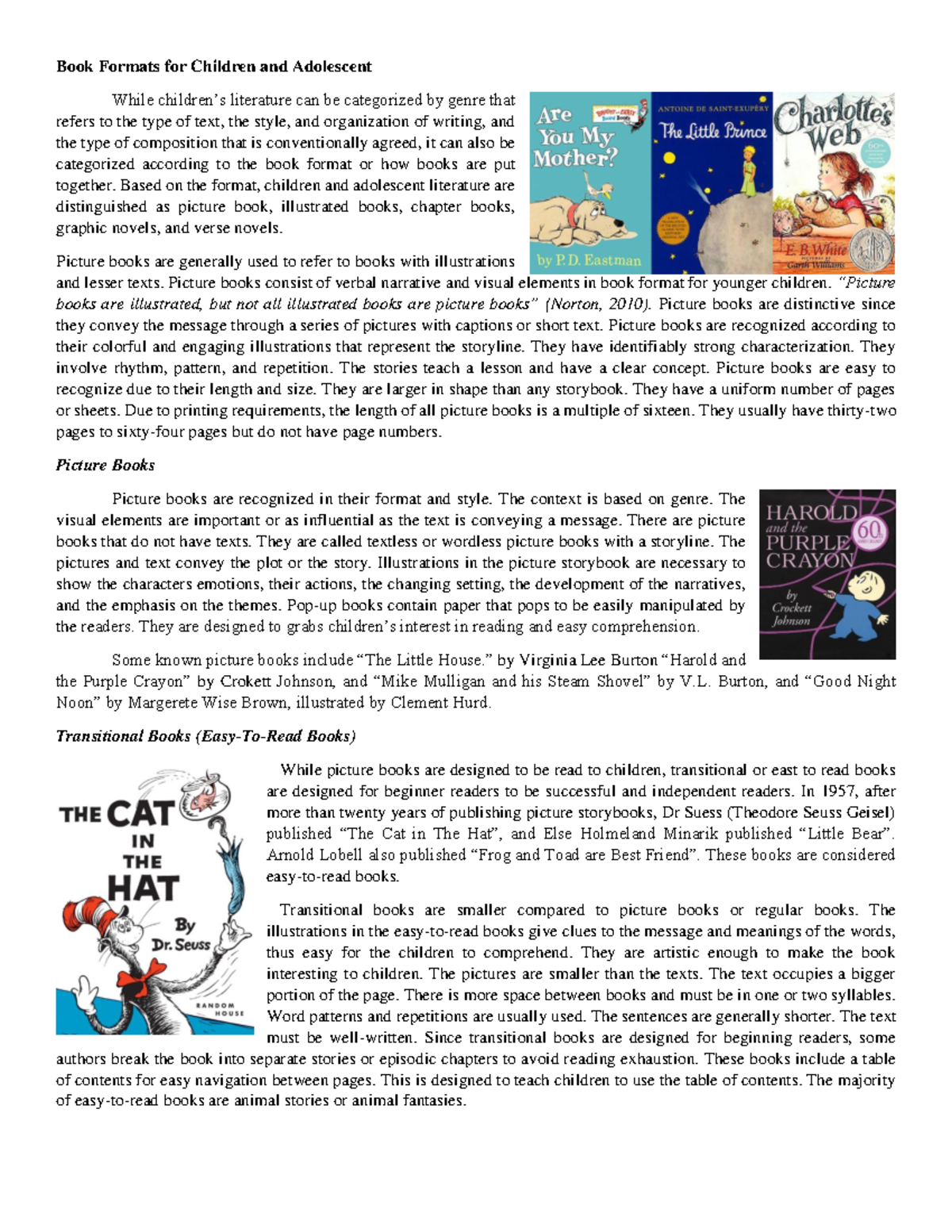 Book Format for Children and Adolescent - Based on the format, children ...