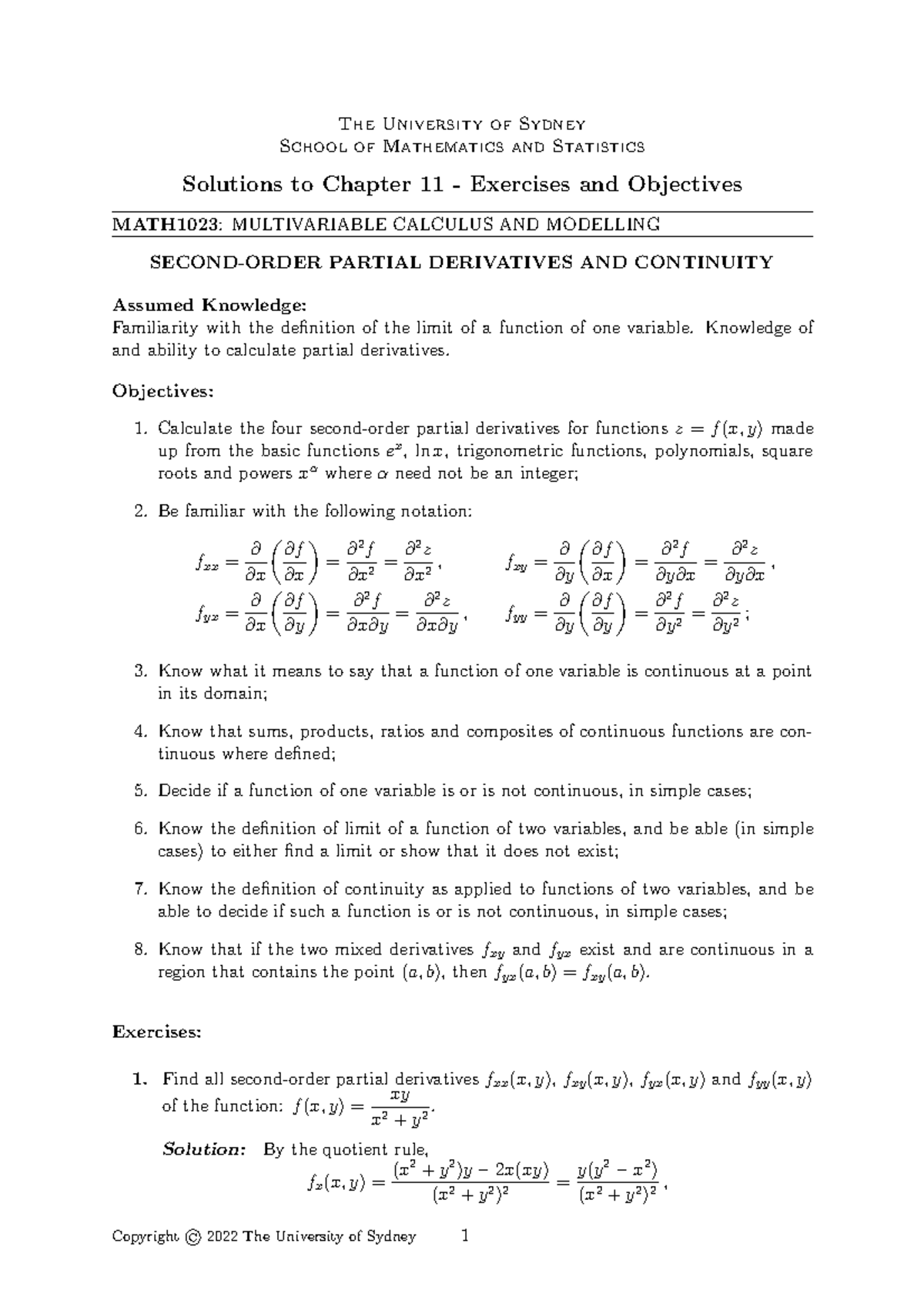 Exercises Chapter 11-SOLS - The University of Sydney School of Mathematics and Statistics ...