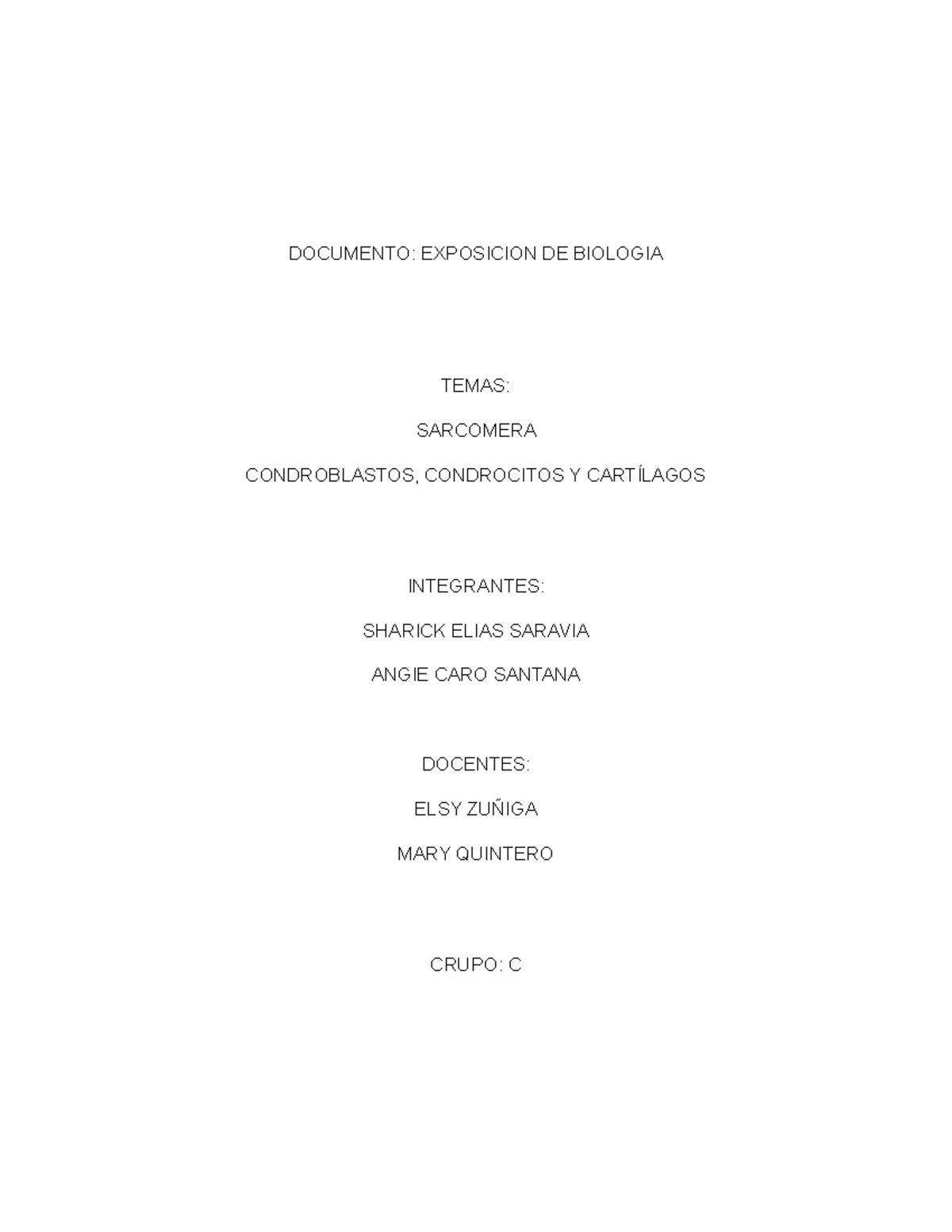 Sarcómera, Condroblastos, Condrocitos y Cartílagos - DOCUMENTO ...