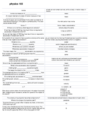 PHYS 101 - Cornell Notes - Phys 101 Either smaller or equal An object ...