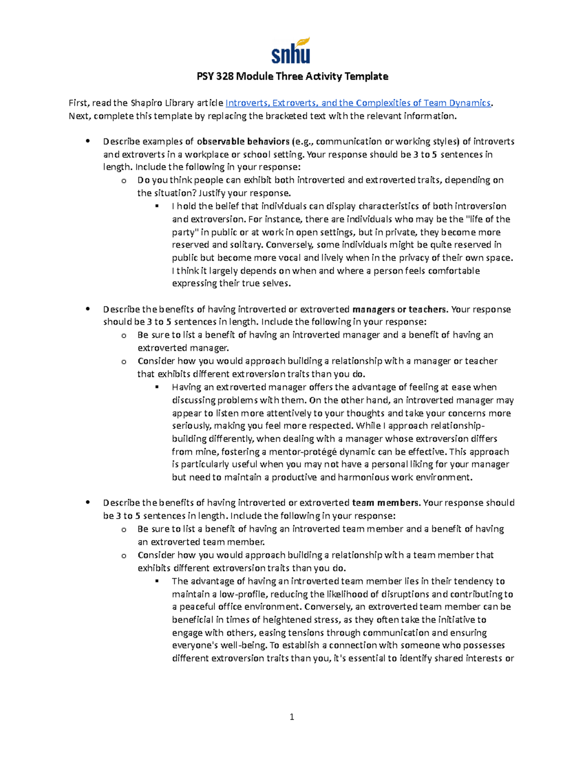 PSY 328 Module Three Activity Template - PSY 328 Module Three Activity ...