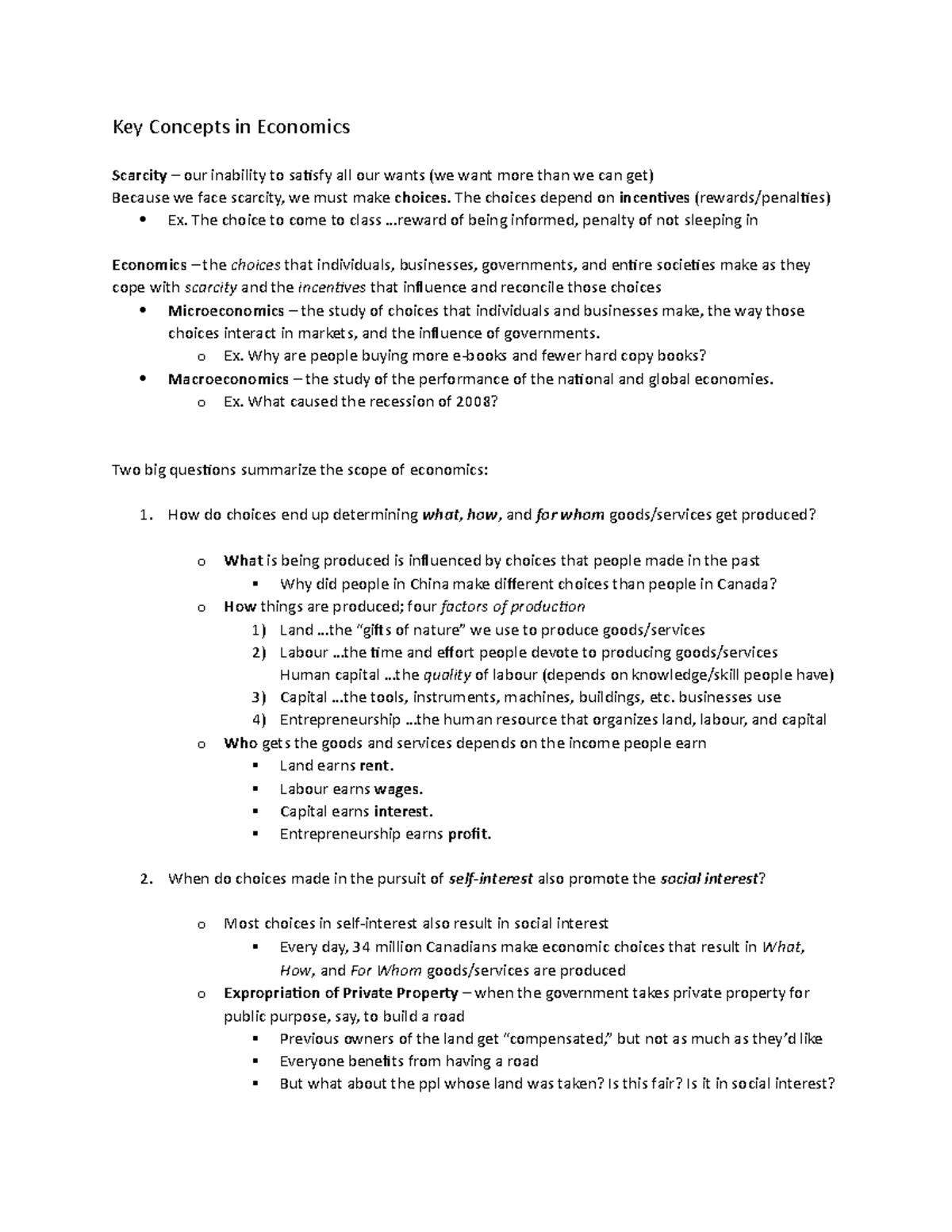 Lec1 Introduction - Key Concepts in Economics Scarcity – our inability ...