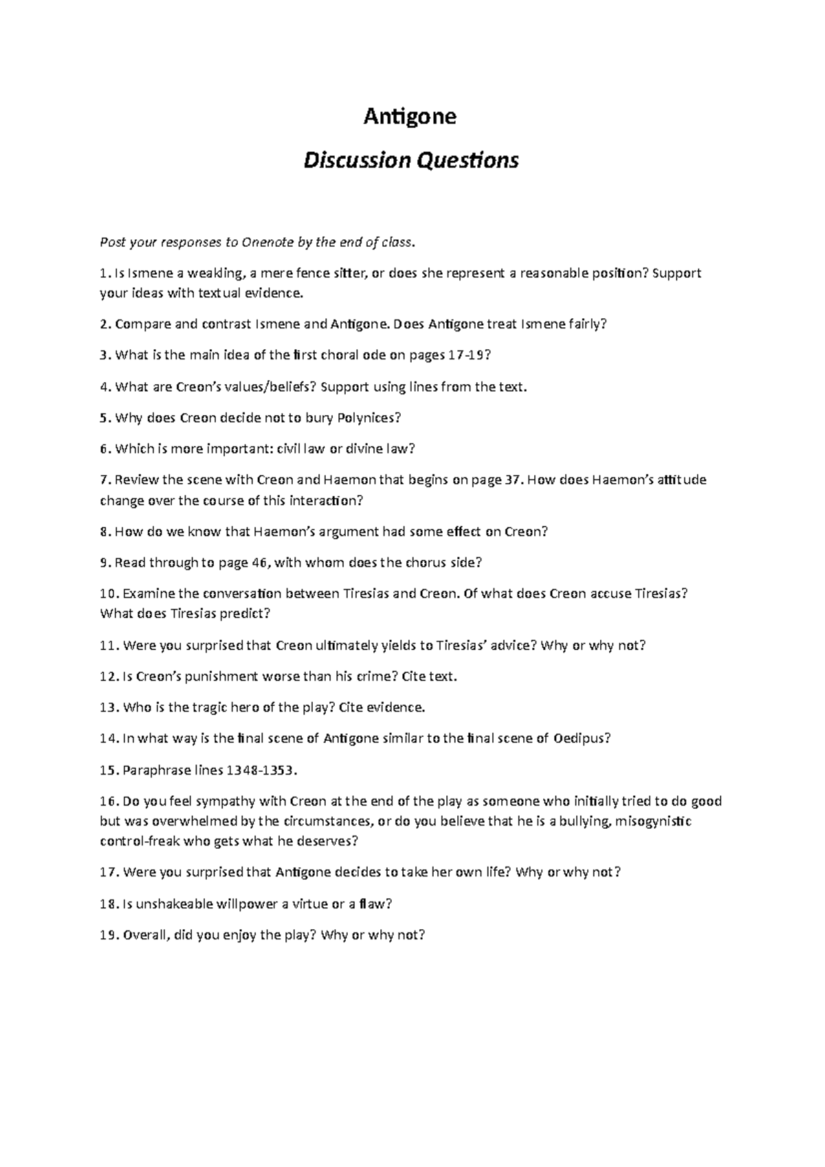 IB Part1 Antigone Analysis Qns - Antigone Discussion Questions Post ...